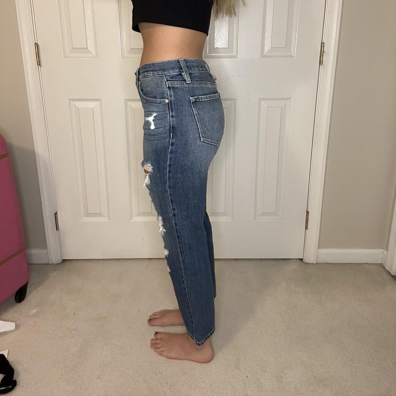 Cropped denim ripped jeans Never worn, super... - Depop