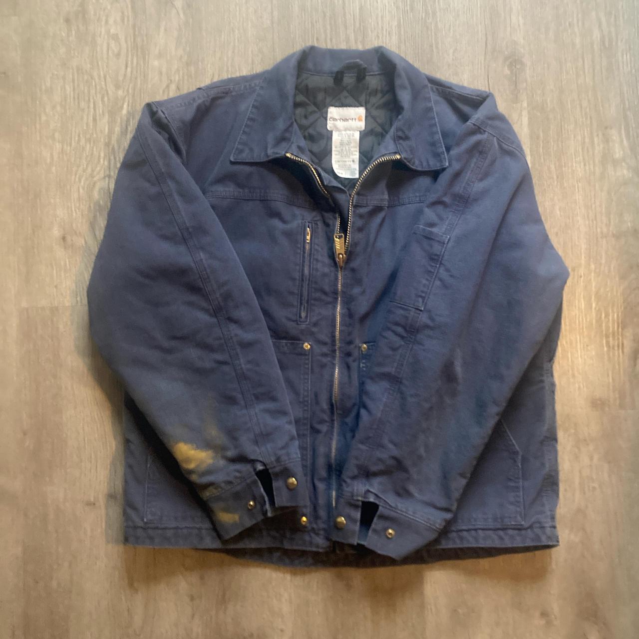 Navy blue Carhartt Detroit jacket with a worn-in... - Depop