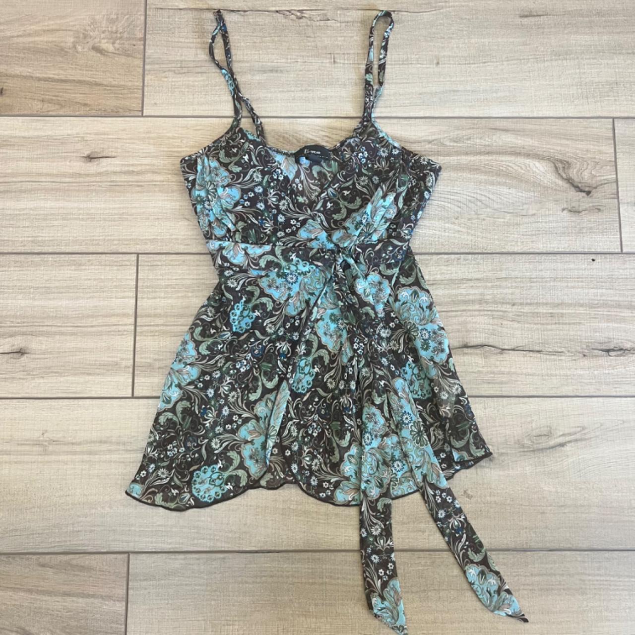 Gorgeous y2k cami top Turquoise & brown floral... | Depop