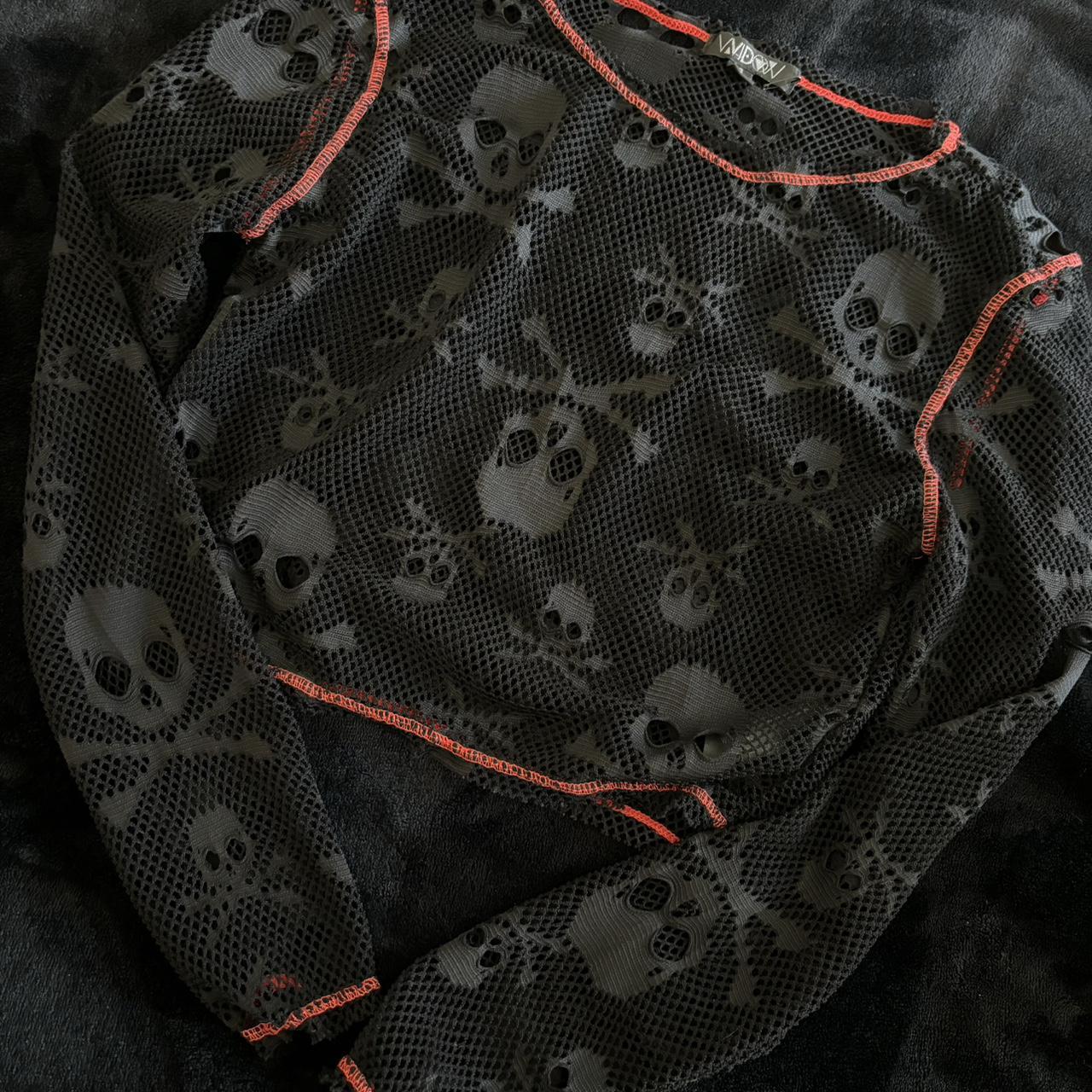 mesh long sleeve skull crop top size small... - Depop