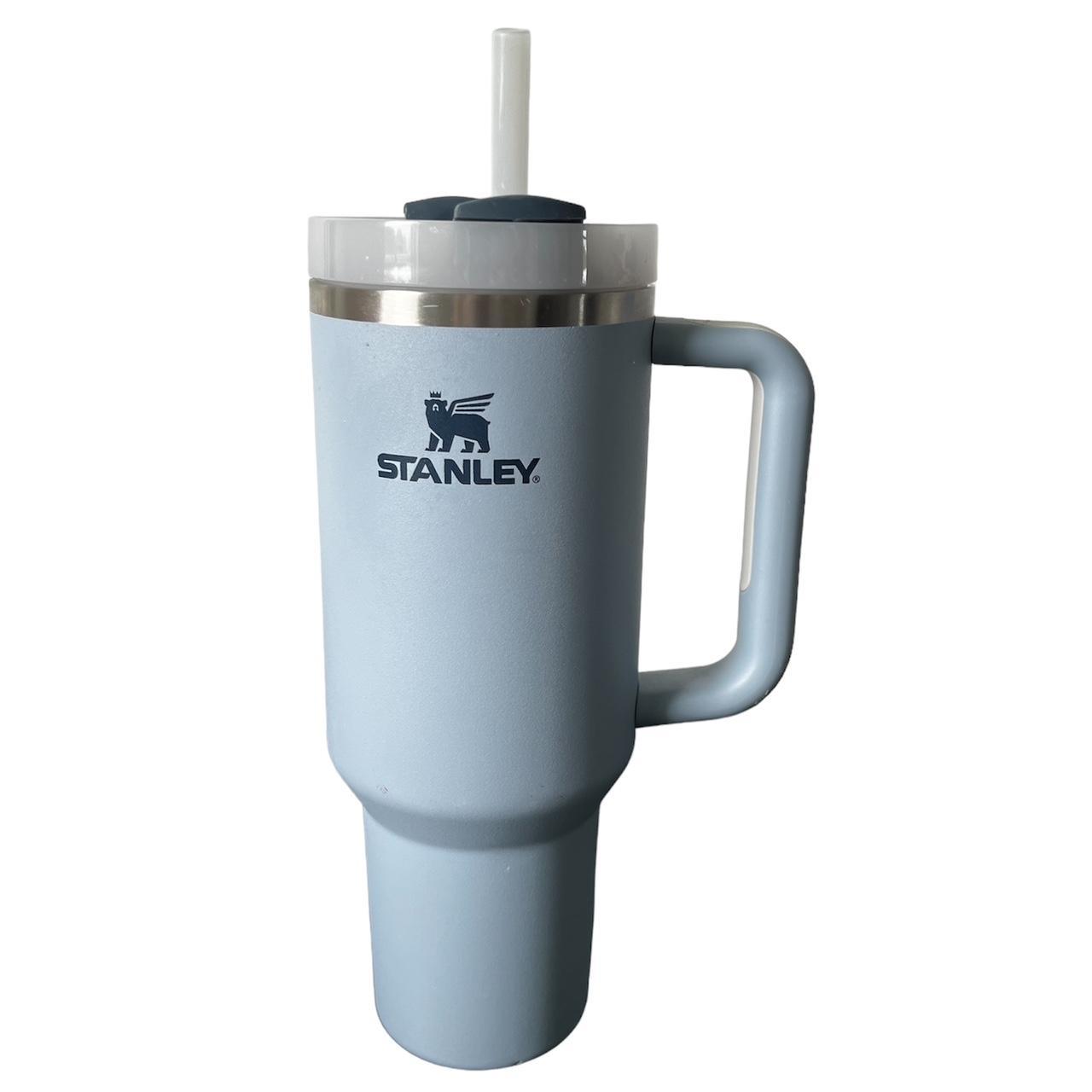 Light blue Stanley tumbler with rubber grip for hand... - Depop