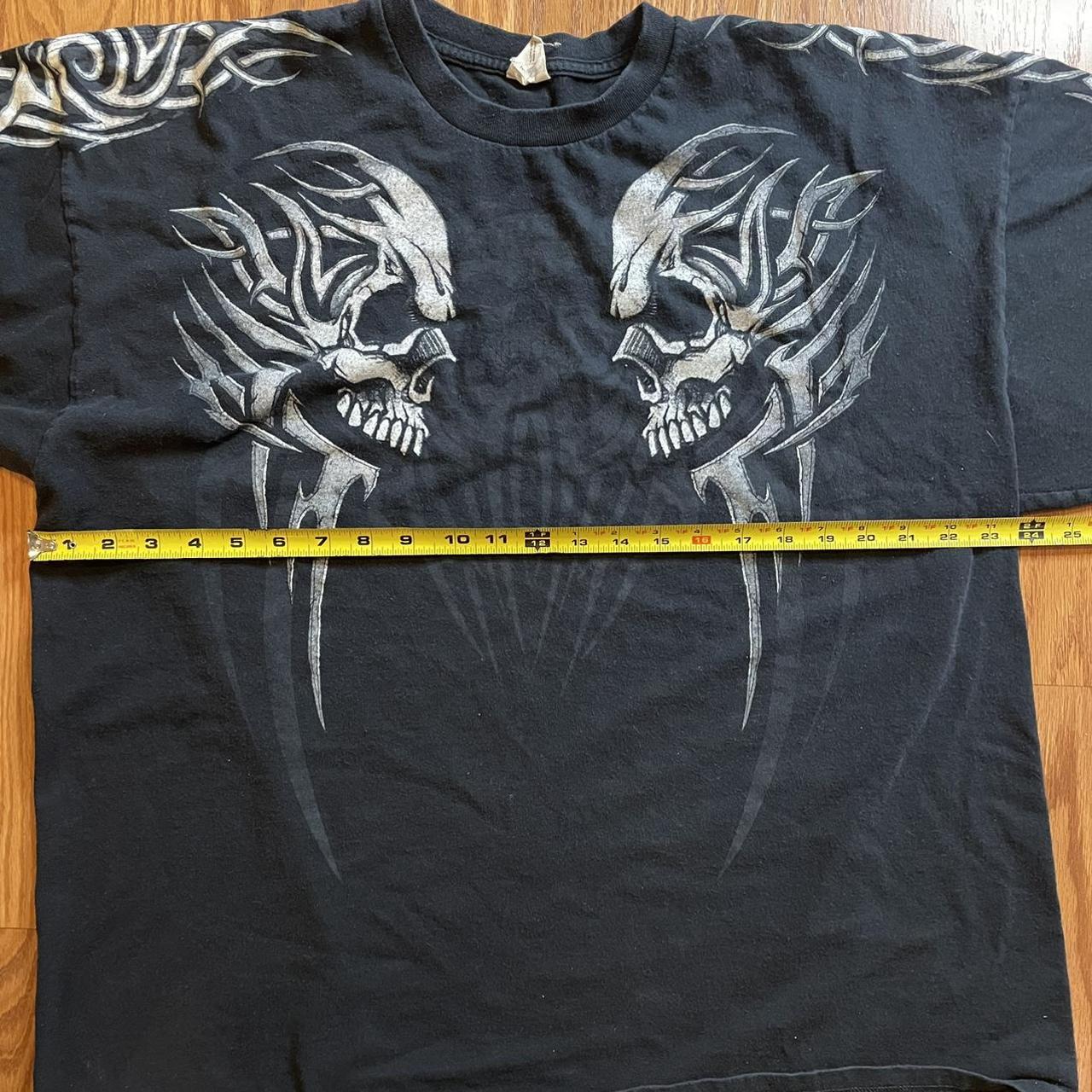 cyber y2k shirt 🖤 ⭐️ super dope grey and black skull... - Depop