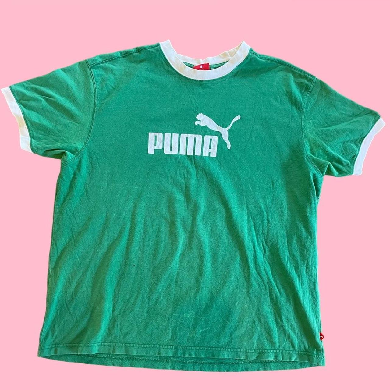 y2k puma shirt 💚 ⭐️ super cute green and white y2k... - Depop