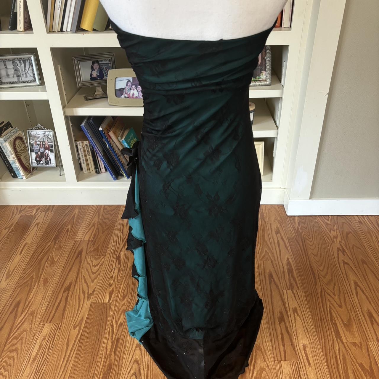 1990s prom dress The coolest dark green/teal floral... - Depop