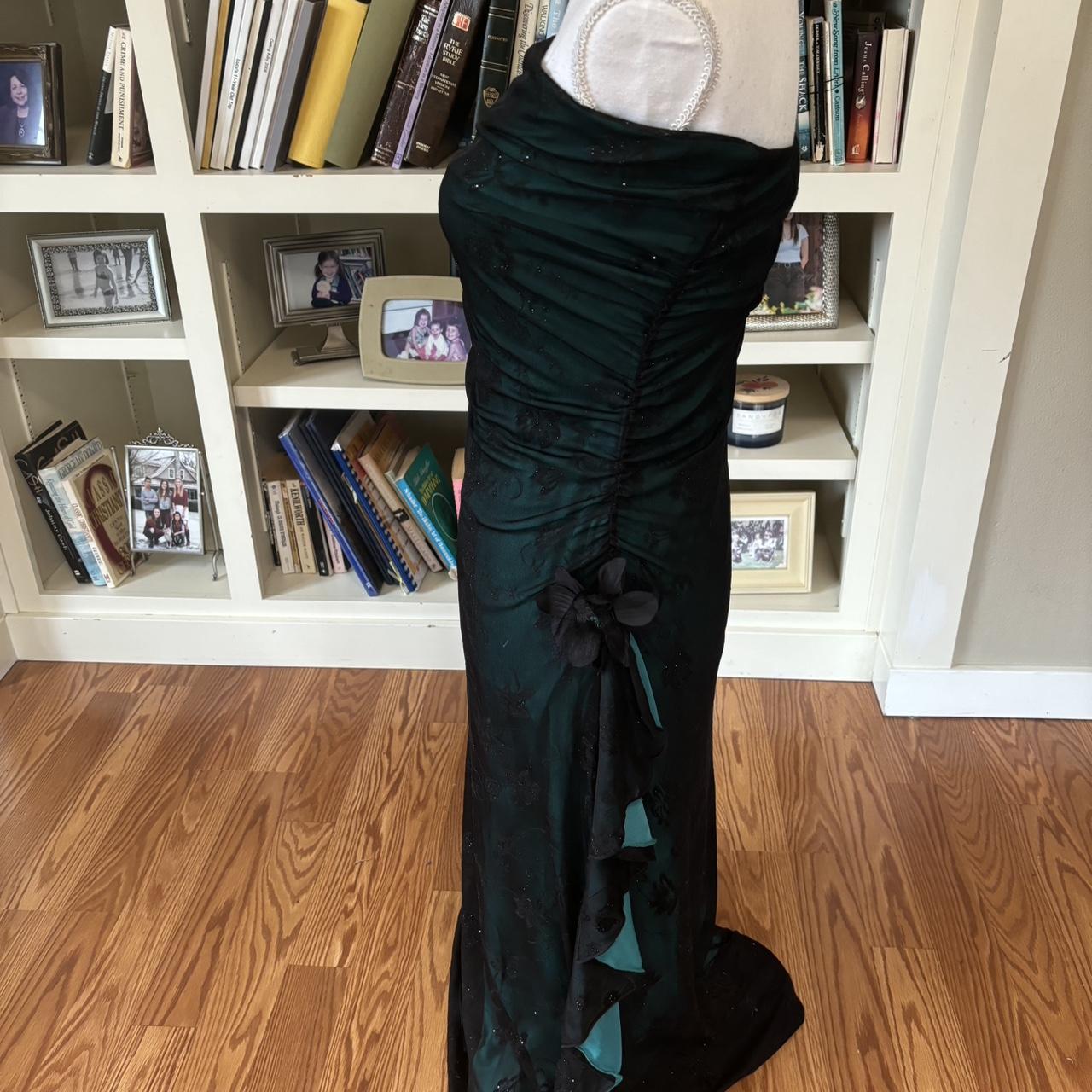 1990s prom dress The coolest dark green/teal floral... - Depop