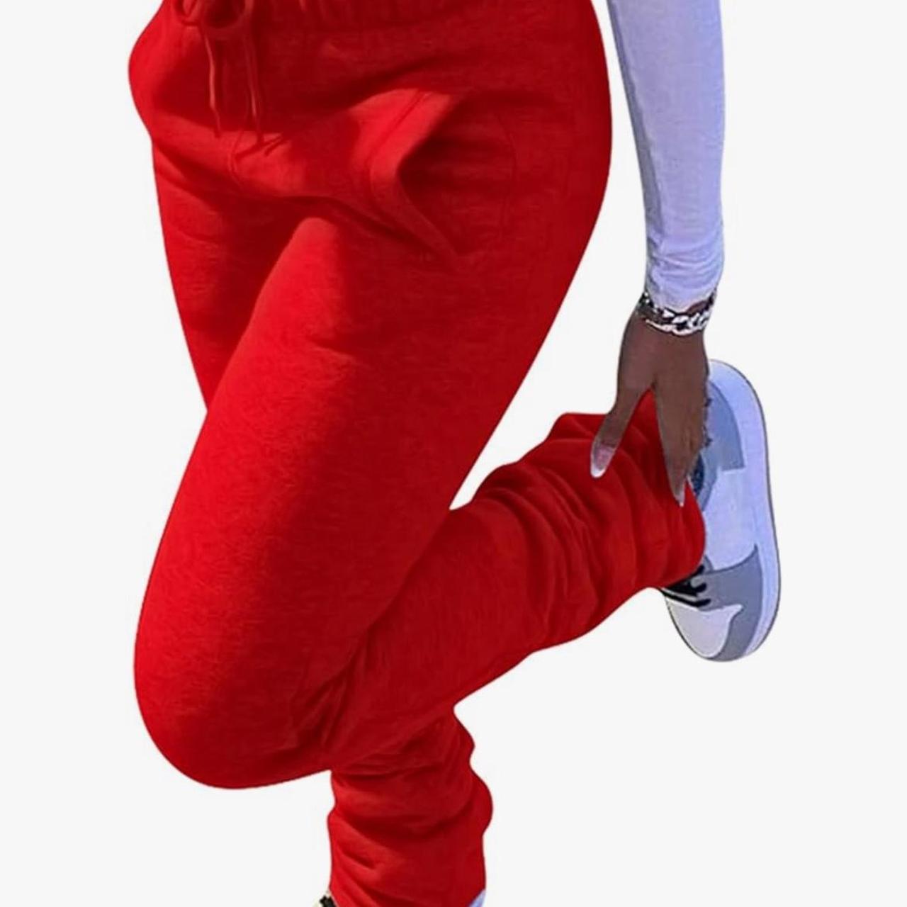 stacked cargo sweats! they look more orange than red... - Depop