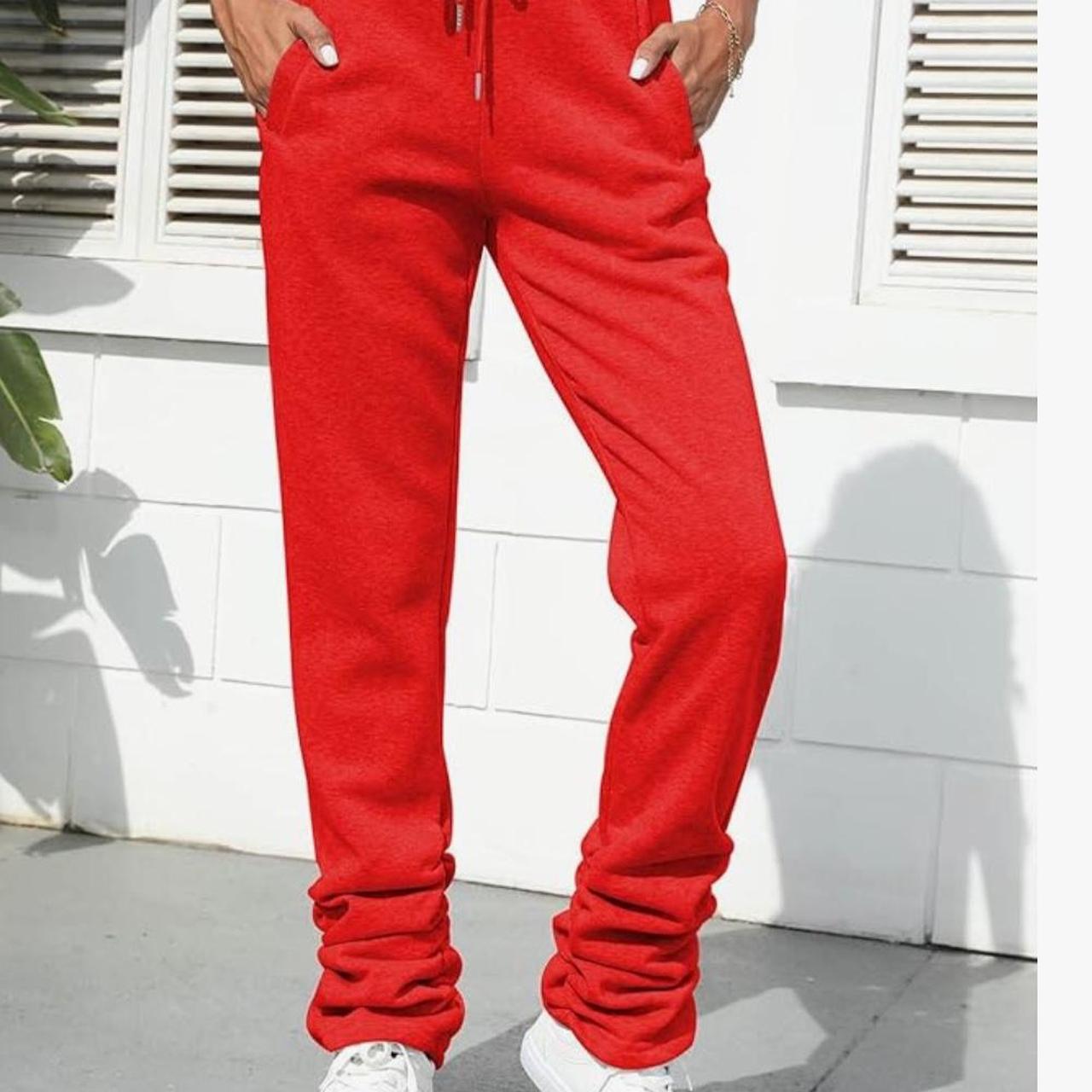 stacked cargo sweats! they look more orange than red... - Depop