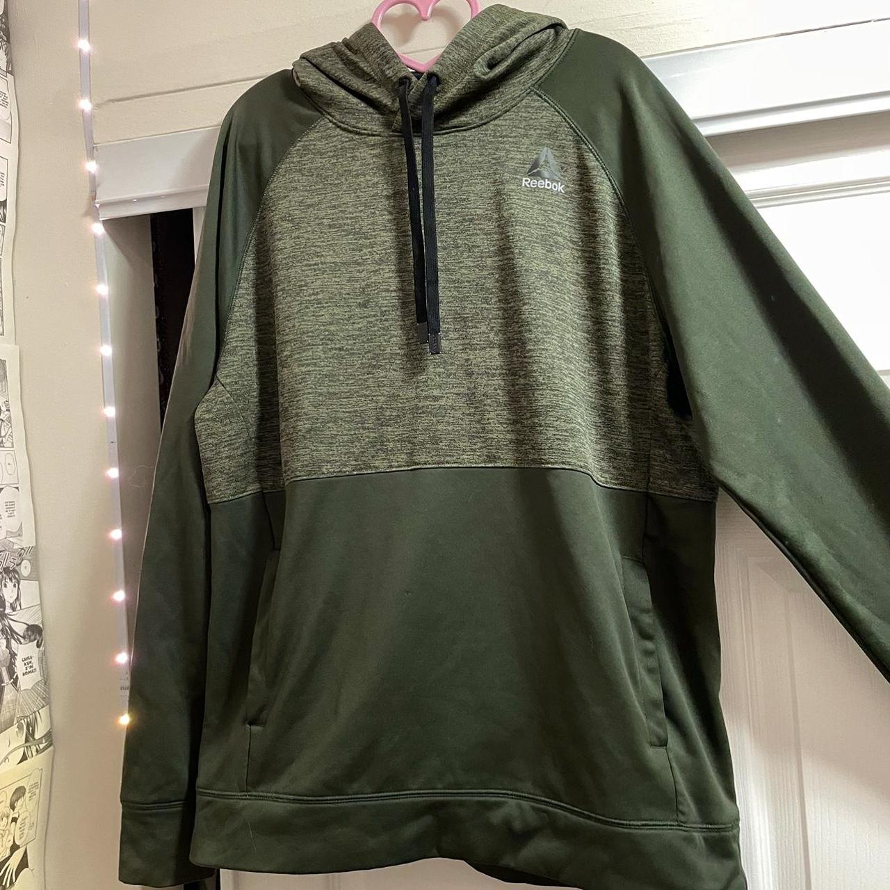 Reebok dark army green sweater hoodie sweatshirt... - Depop