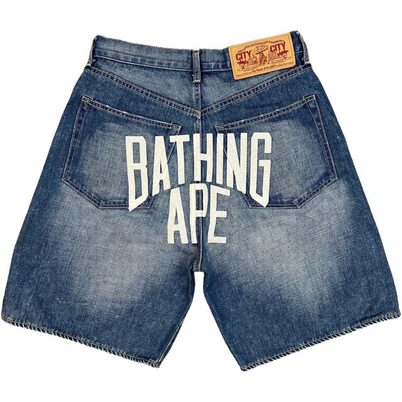 OG Bape NYC Spellout Denim Shorts Great Condition.... - Depop