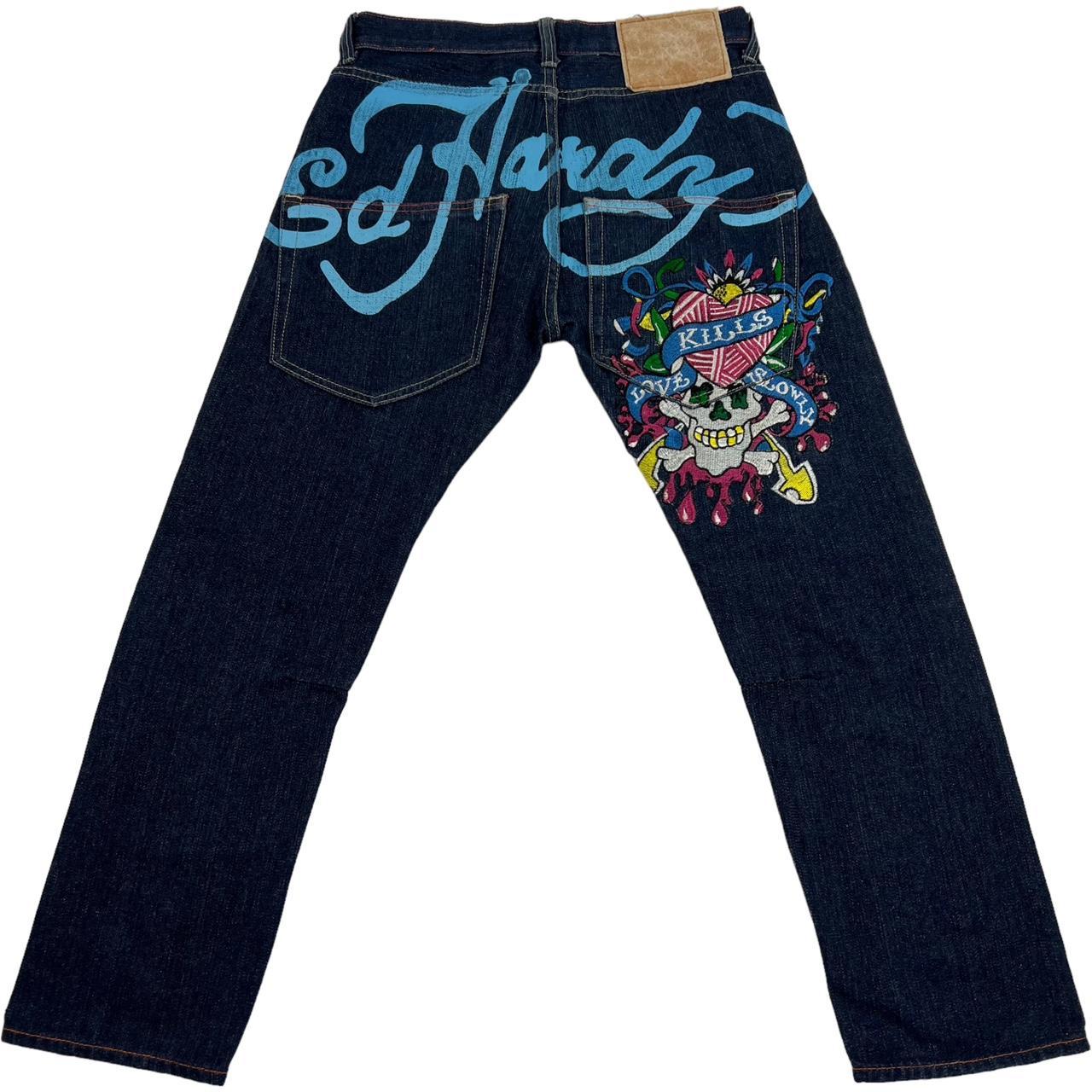 Ed Hardy Women's Blue Jeans | Depop
