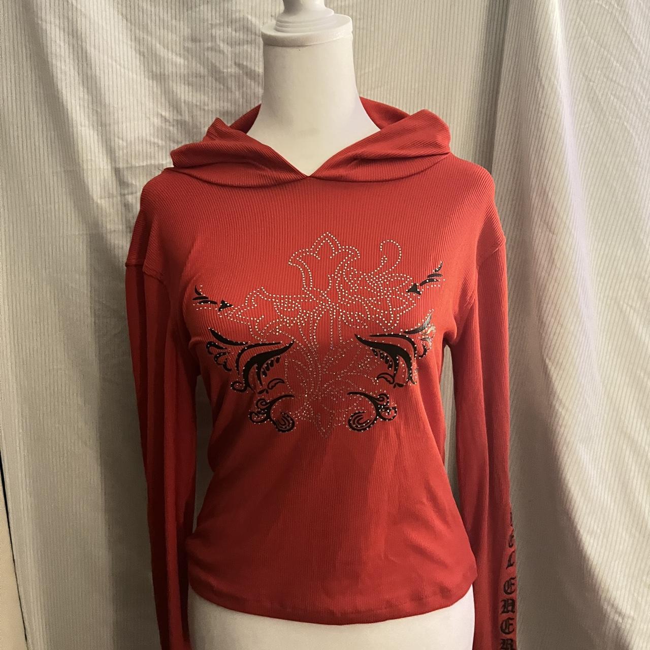 y2k red emo bling cross hoodie super cute bedazzled... - Depop