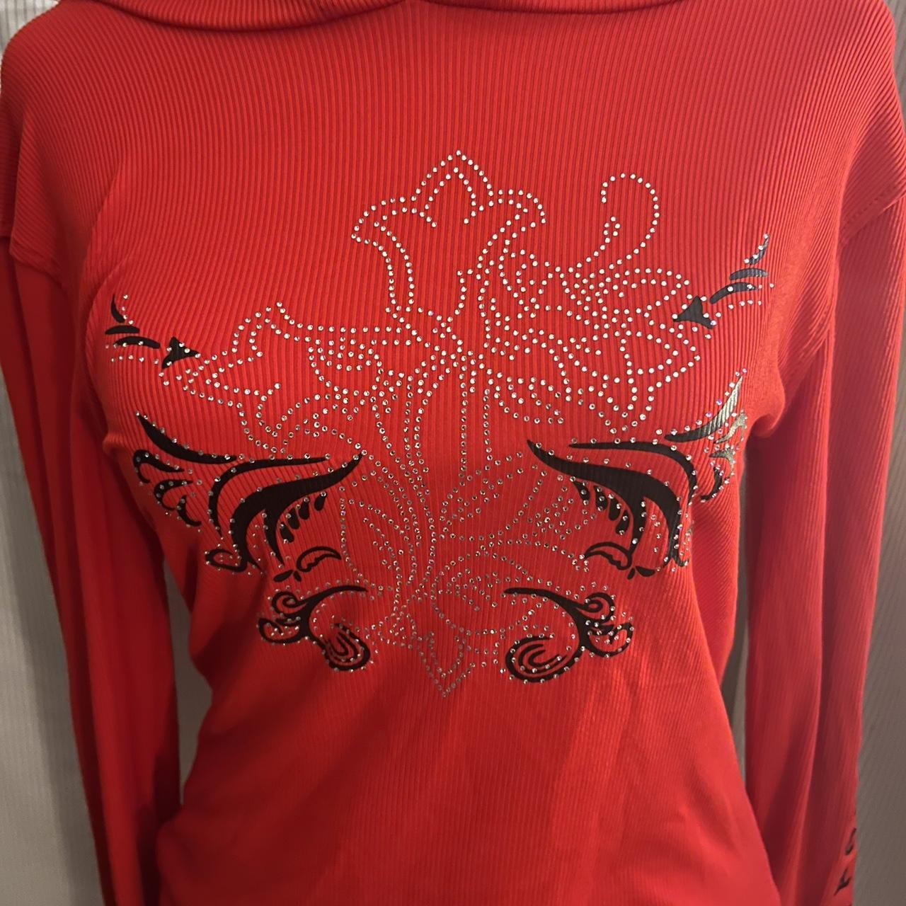 y2k red emo bling cross hoodie super cute bedazzled... - Depop