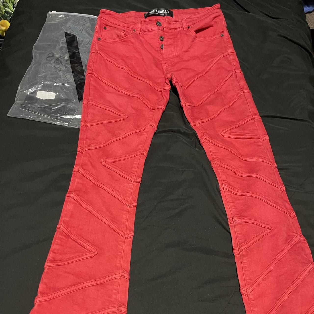 Red washed stacked Valabasas jeans size 32 worn like... | Depop