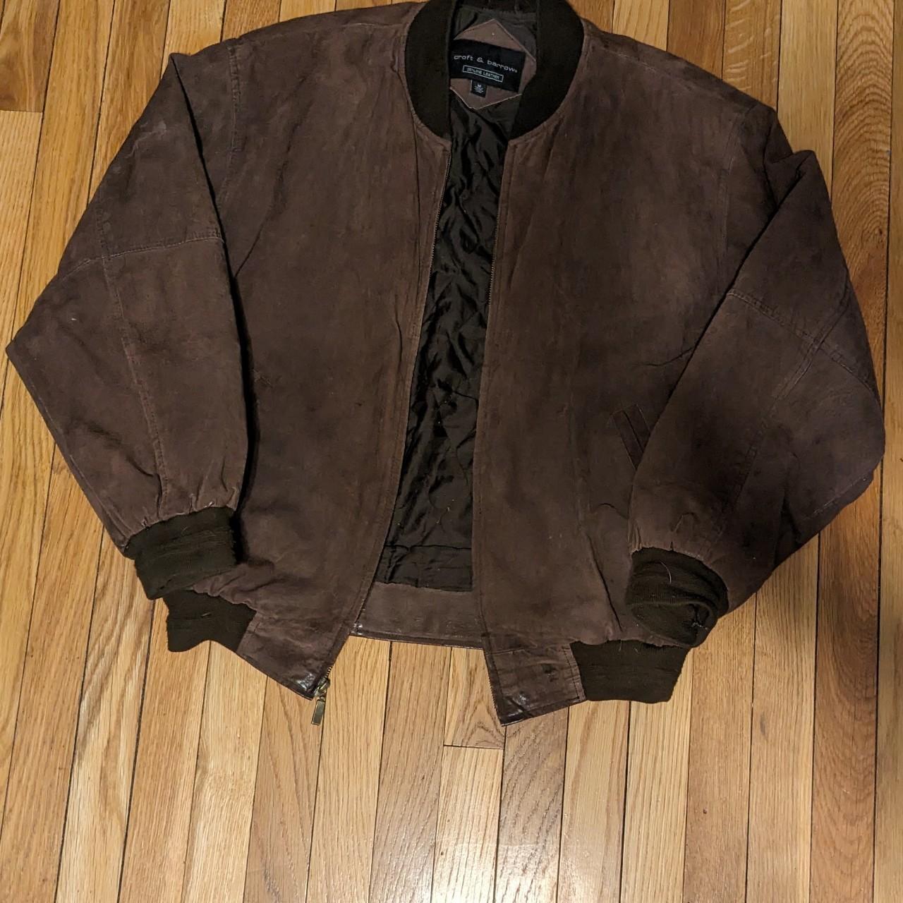 Croft & Barrow Brown Suede Bomber Jacket Size:... - Depop