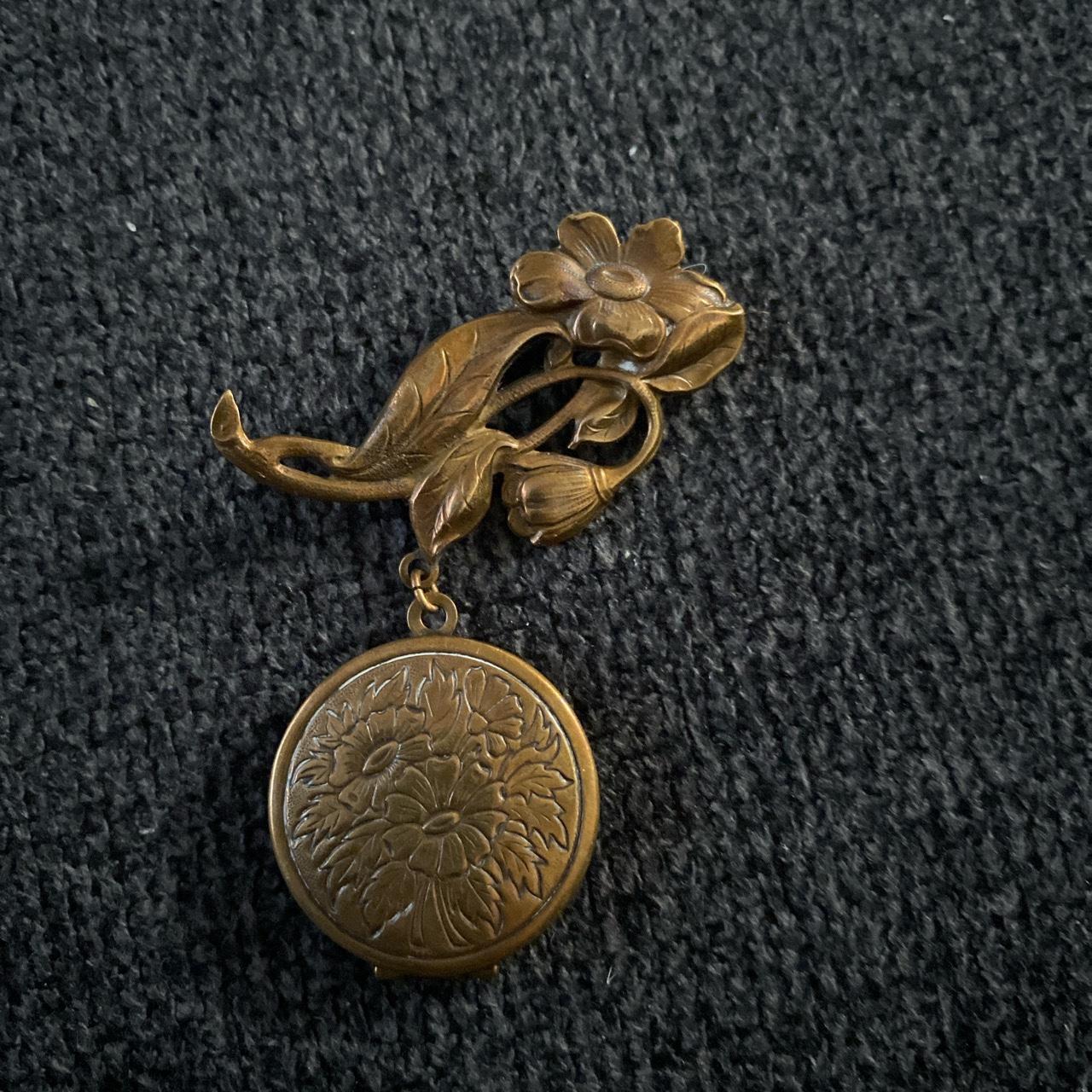 Vintage brass locket pin. Very ornate. Fits 2 small... - Depop