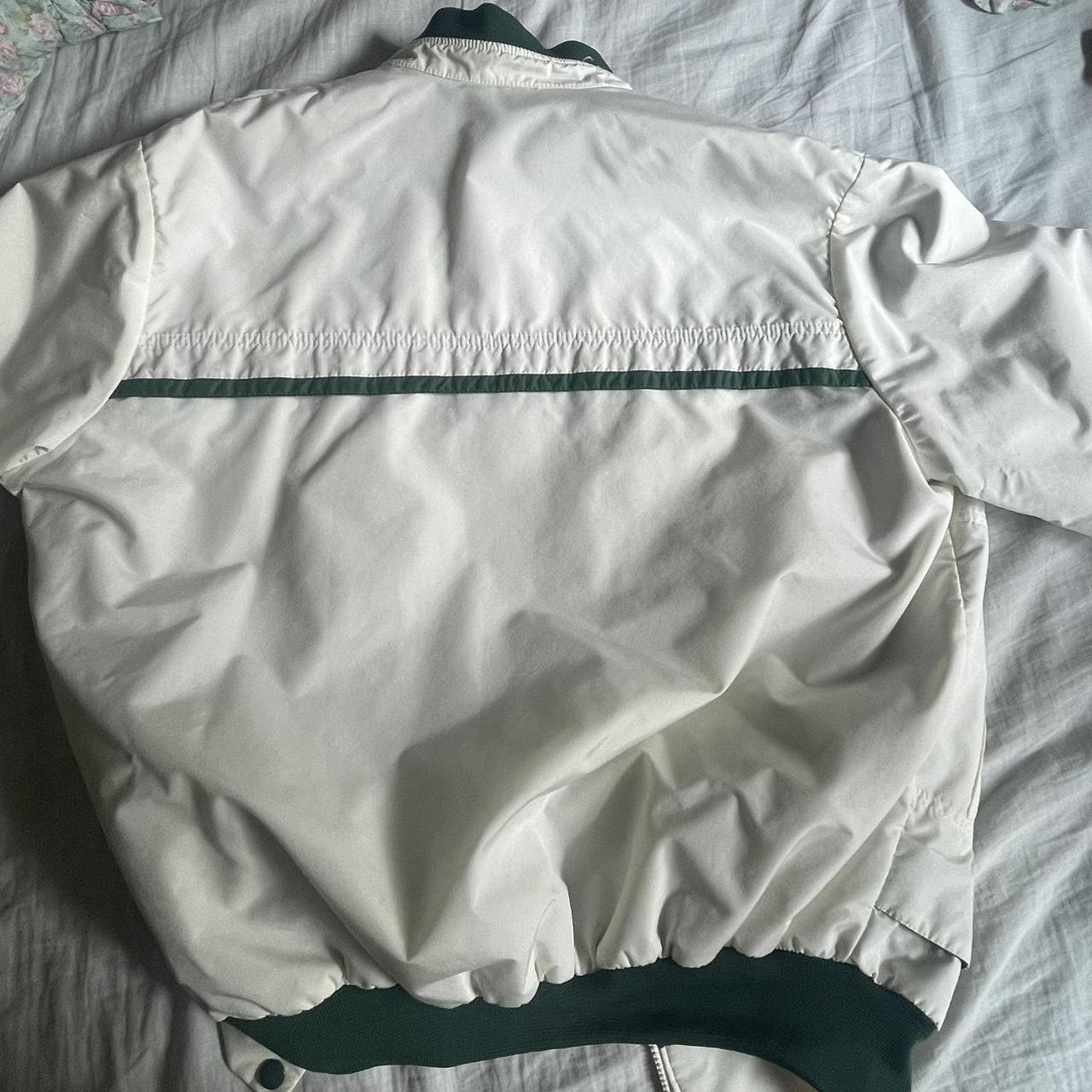 Oversized cream and forest green racer jacket!!... - Depop