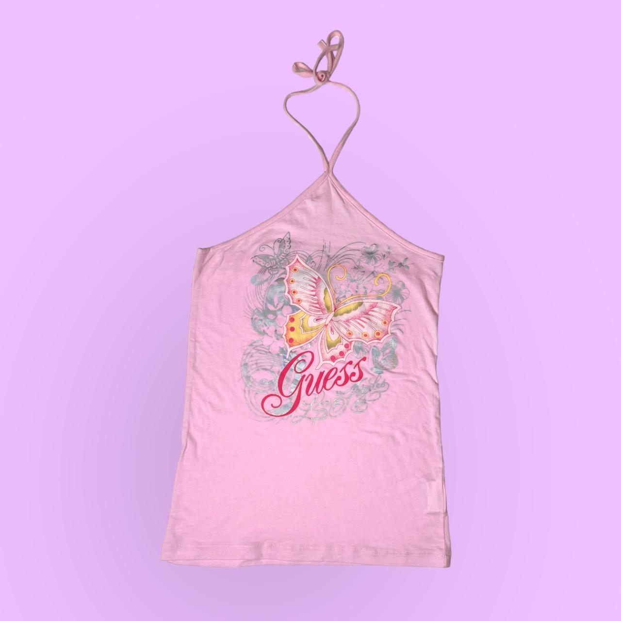 90s 00s baby pink Guess halter neck top with... - Depop
