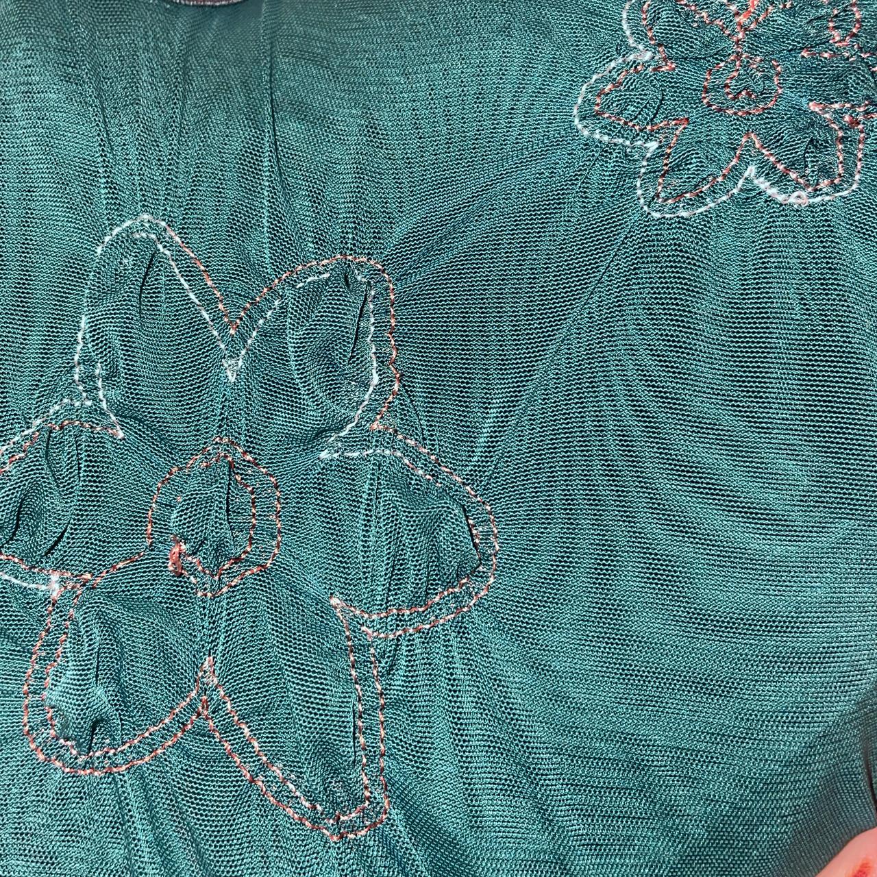 90s 00s micro mesh top with embroidered flower... - Depop
