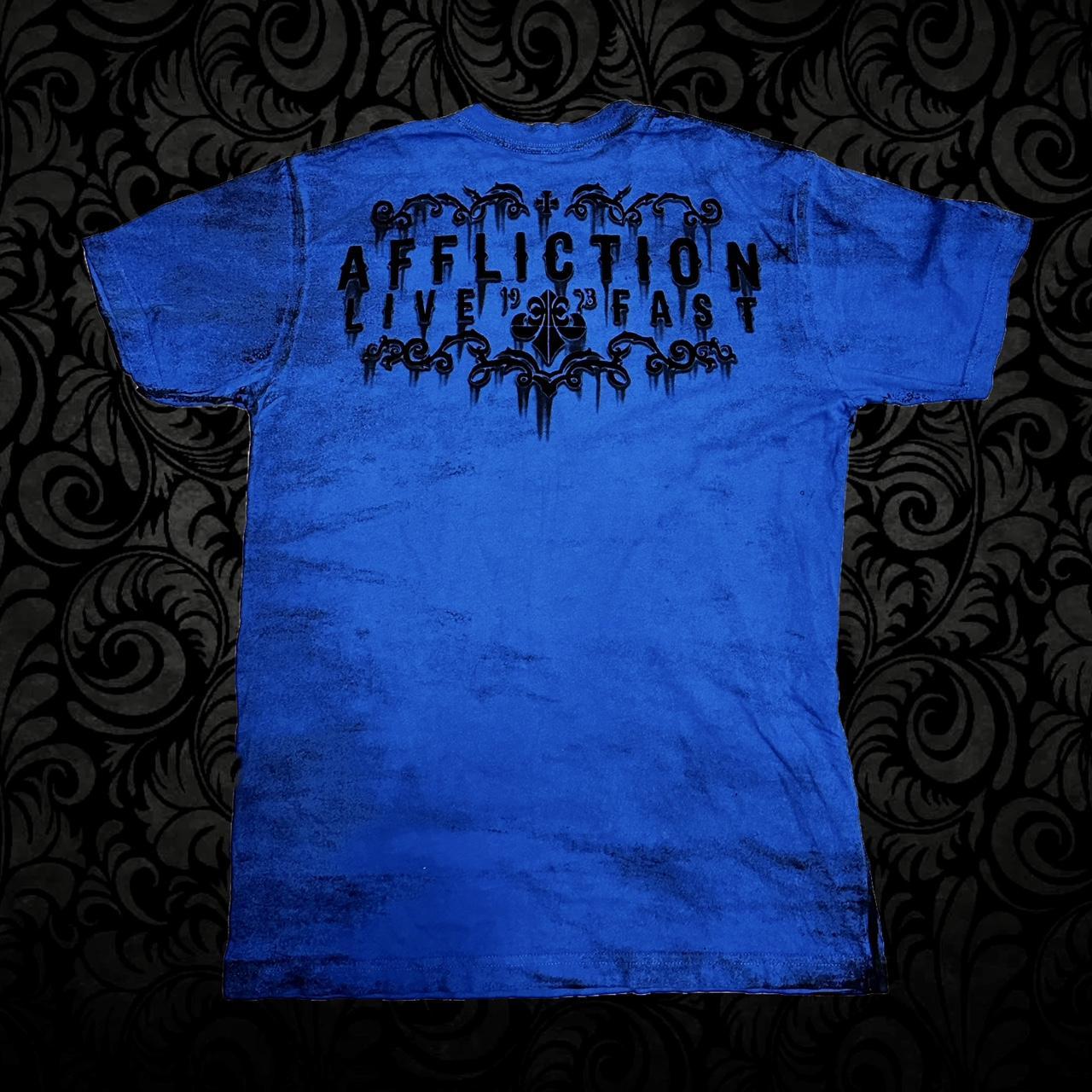Affliction Men's Black and Blue T-shirt | Depop
