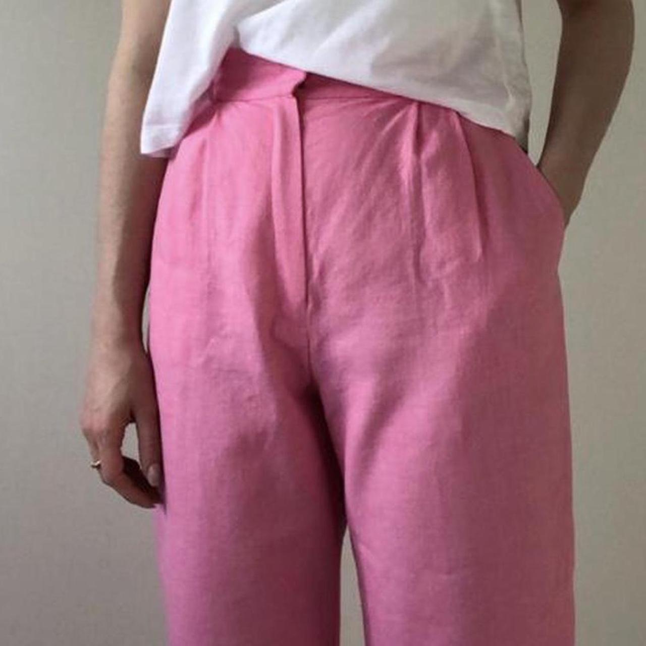 Pink pleated linen pants. So flattering, just a tiny... - Depop