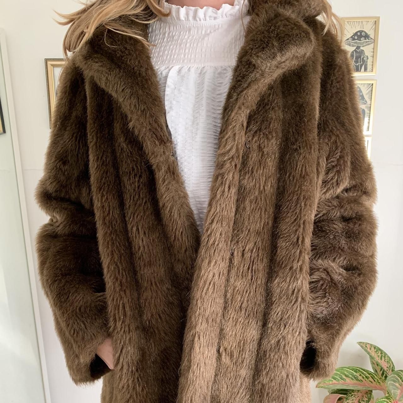 Vintage Faux Fur Brown Coat #vintagecoat... - Depop