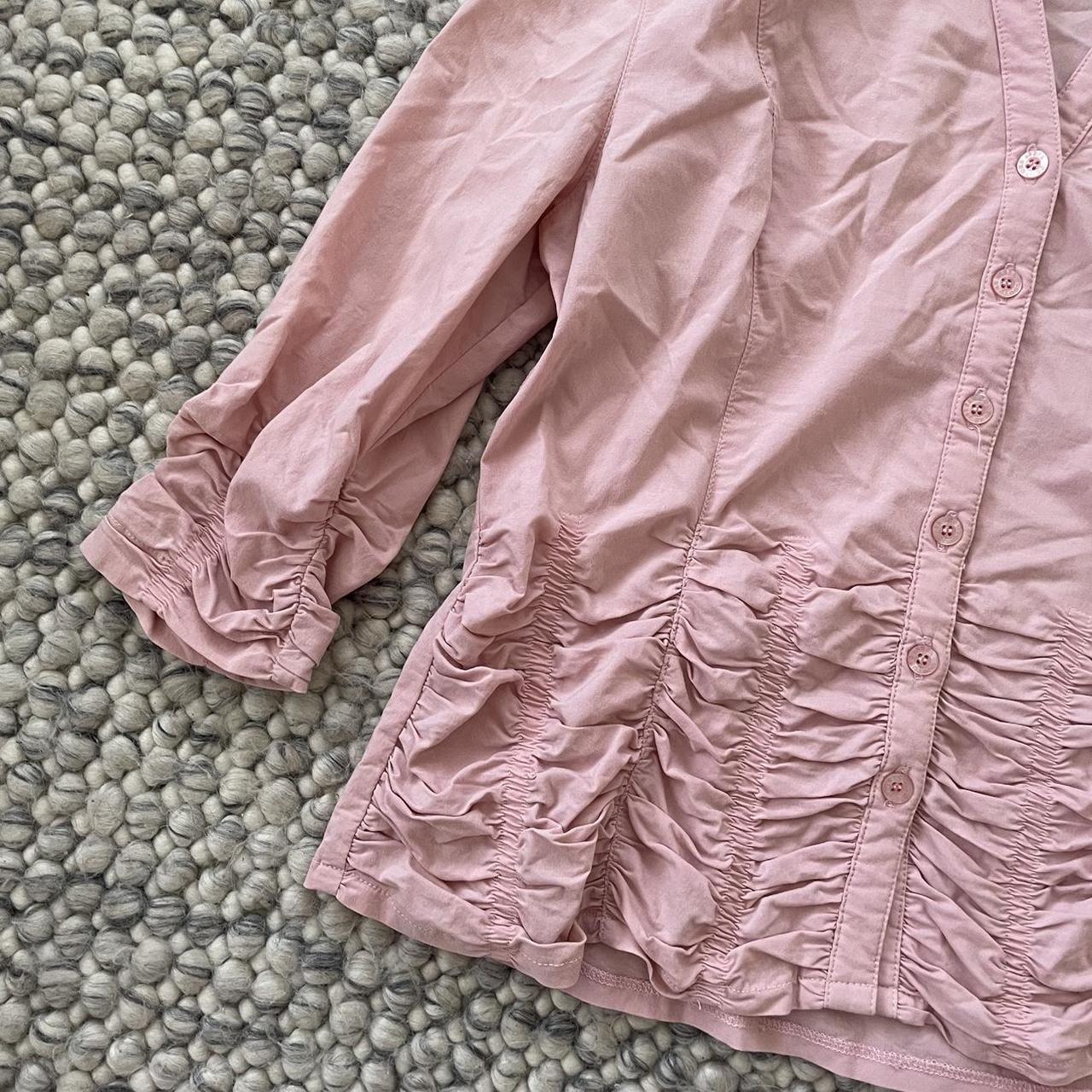 2000s Y2K pink ruched/ruffle shirt stunning... - Depop