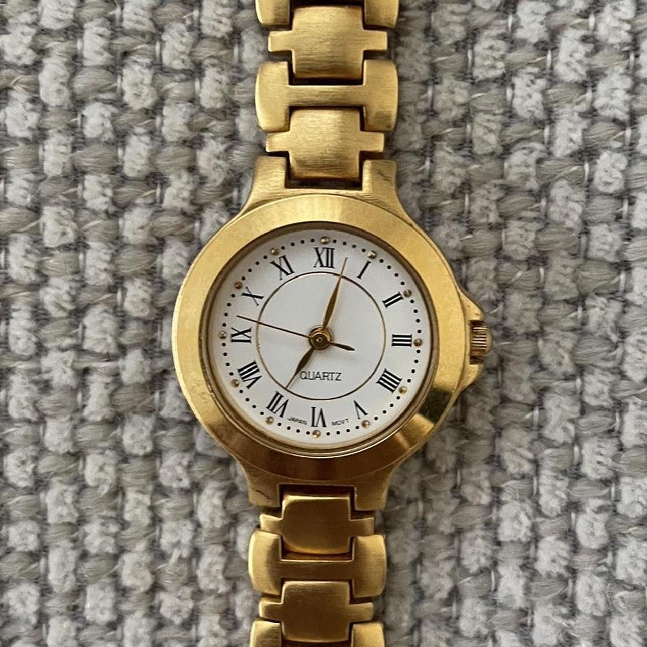 Japan Movt vintage style gold wrist watch white... - Depop