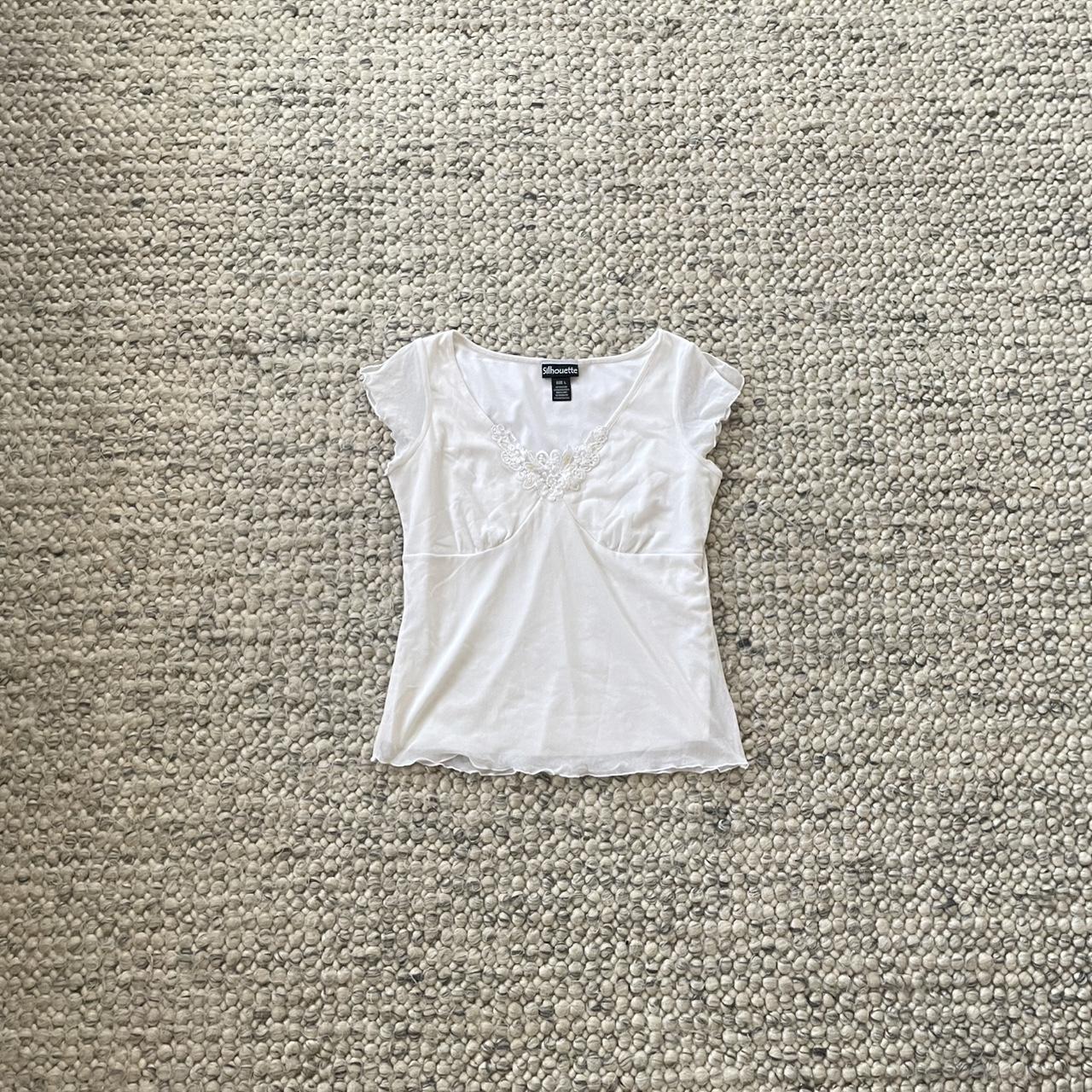 2000s mesh form fitting top by silhouettes crochet... | Depop