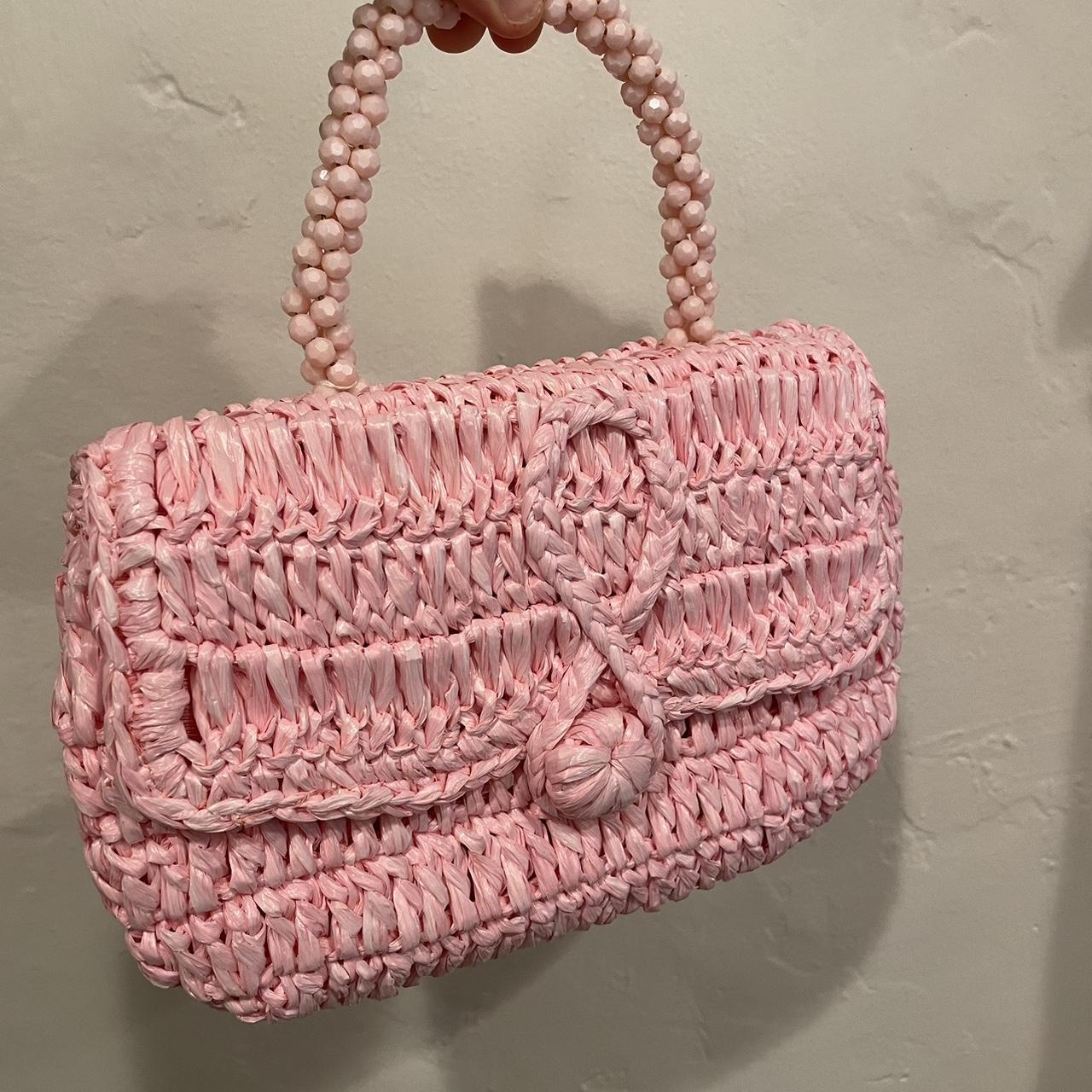 Unused cotton candy pink woven purse with stiff... - Depop