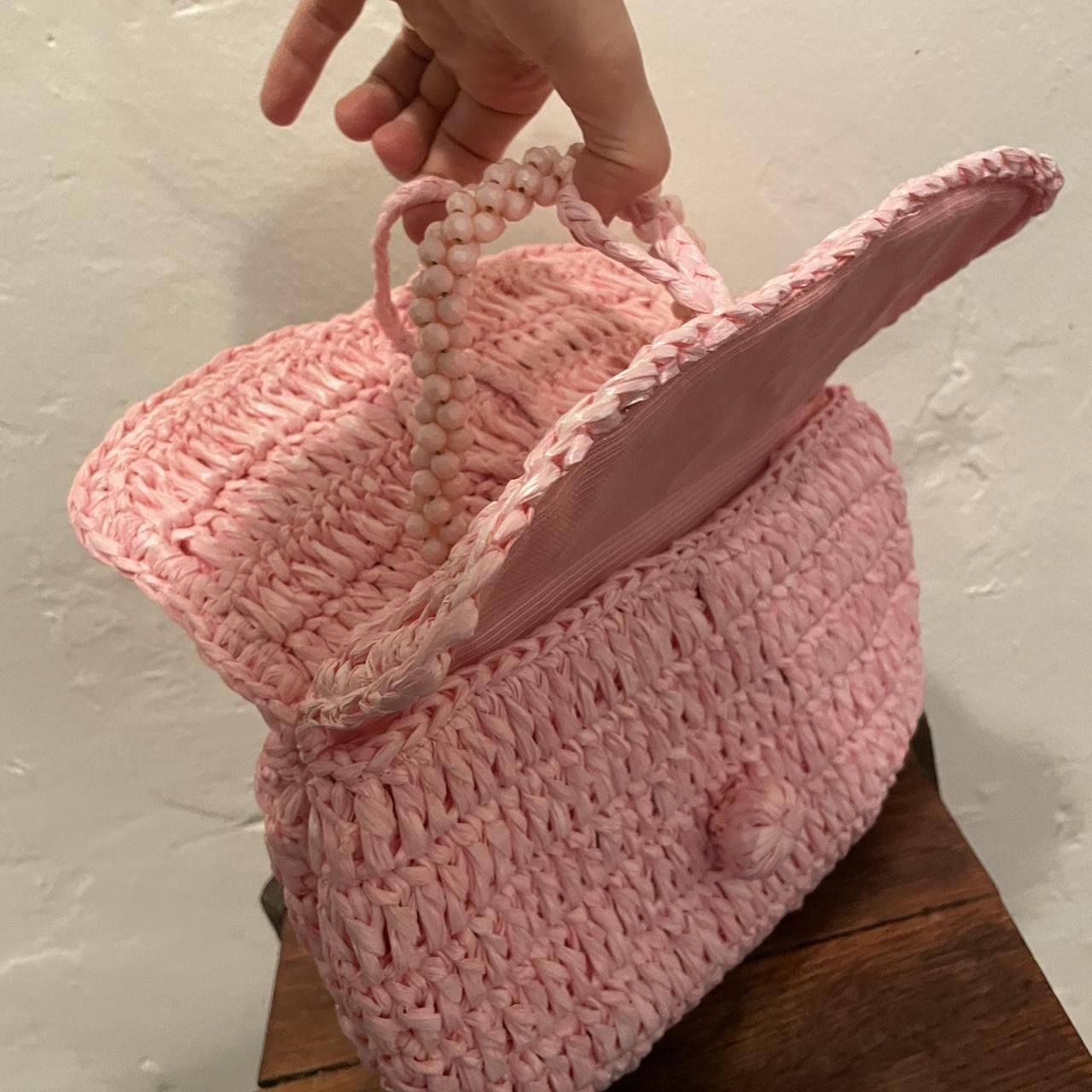 Unused cotton candy pink woven purse with stiff... - Depop