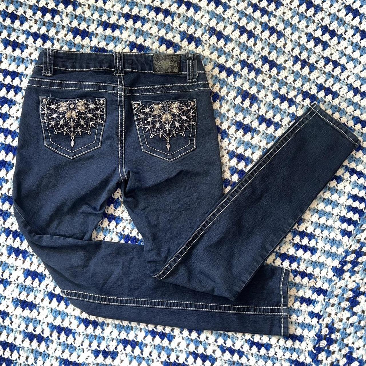 Y2K bedazzled dark wash jeans #2000s #y2k #grunge - Depop