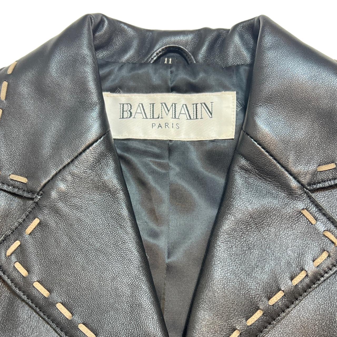 Authentic vintage Balmain real leather blazer jacket... - Depop
