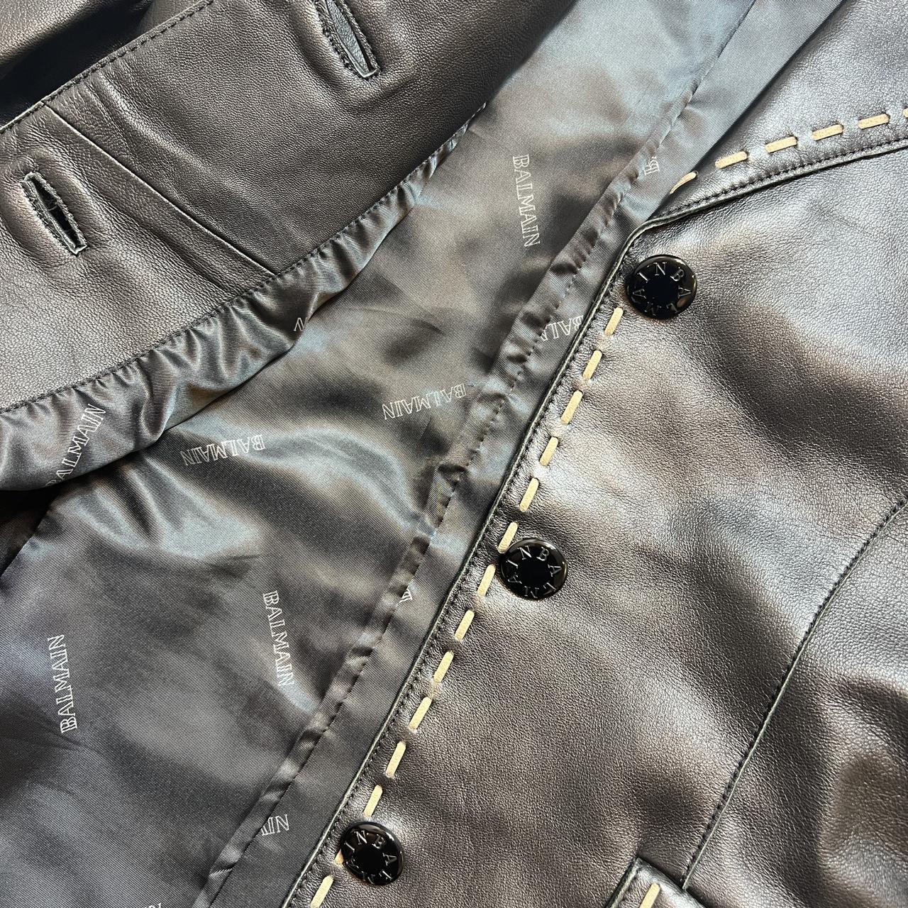 Authentic vintage Balmain real leather blazer jacket... - Depop