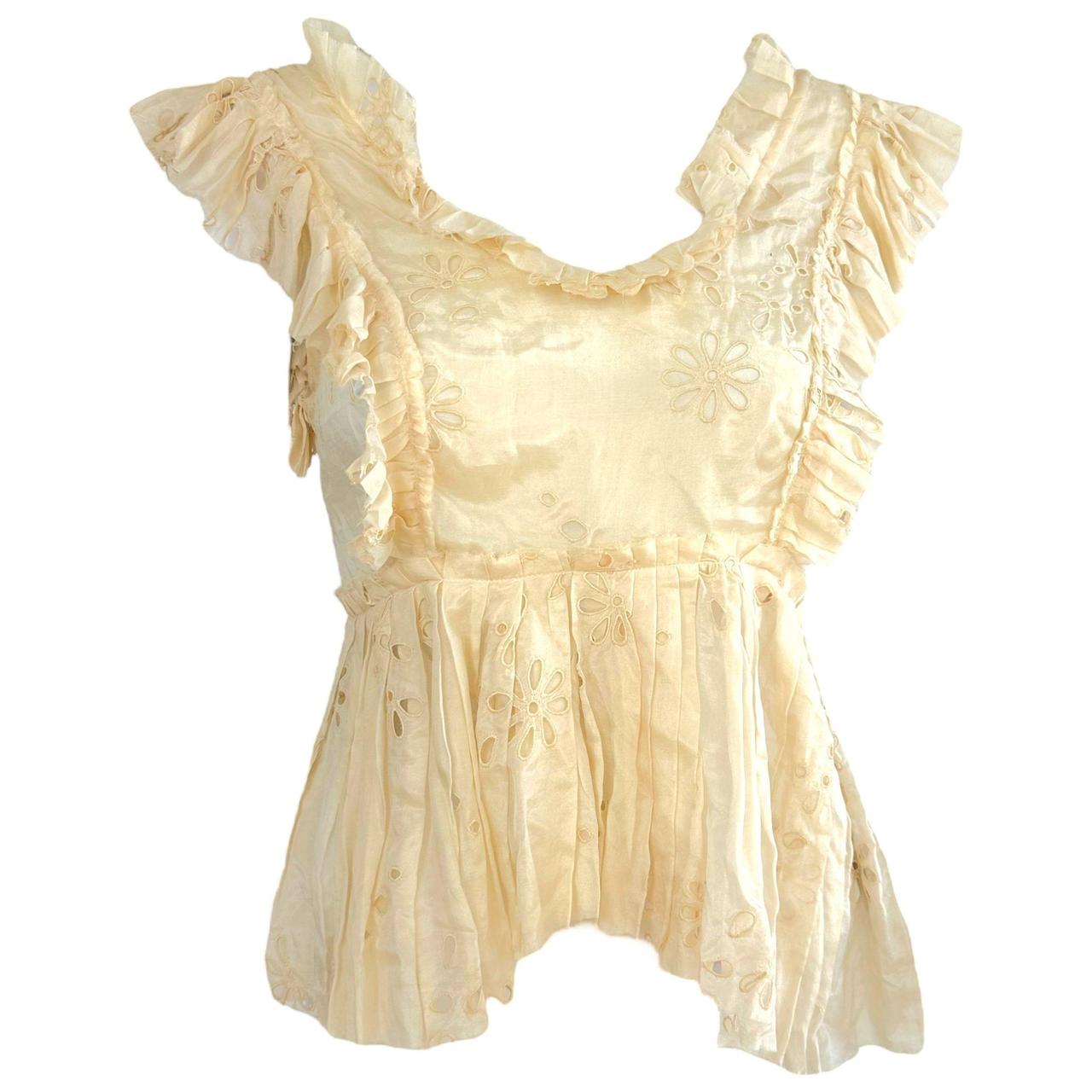 Chloe Butter Yellow Cropped Eyelet Ruffle... | Depop