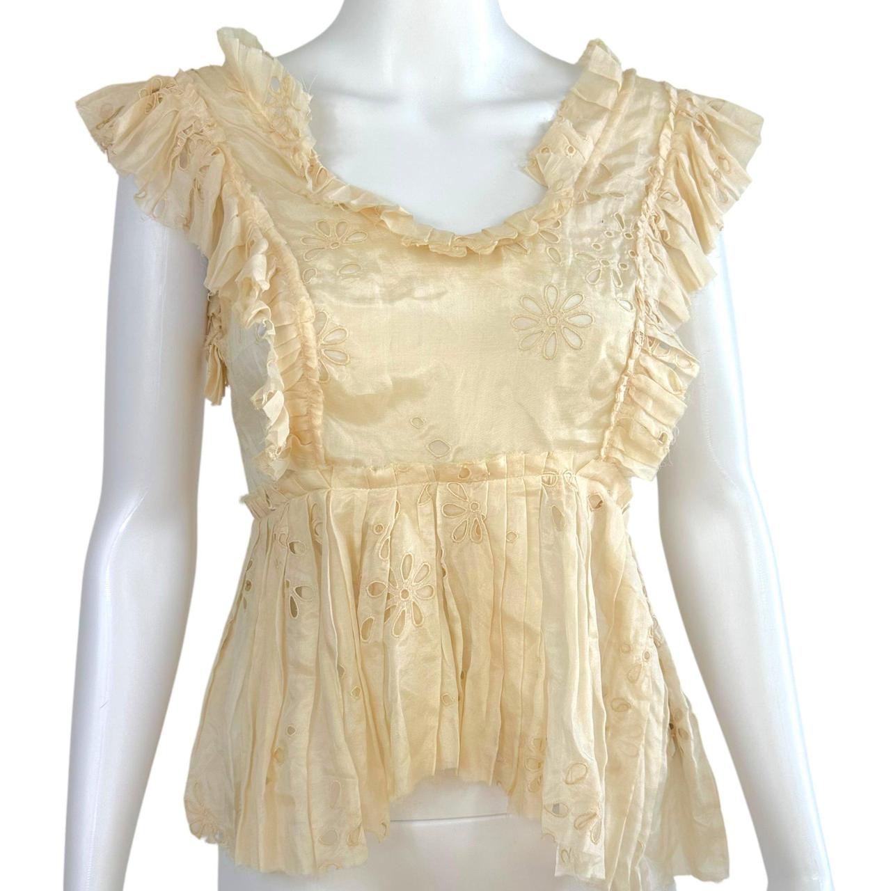 Chloe Butter Yellow Cropped Eyelet Ruffle... | Depop