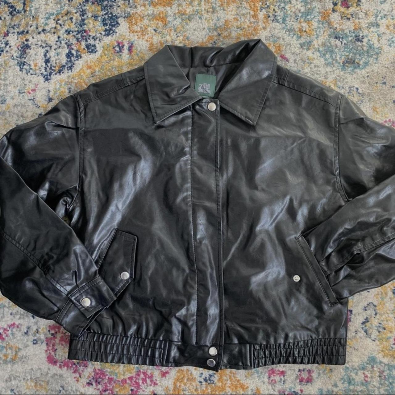 wild fable black faux leather bomber jacket brand... - Depop