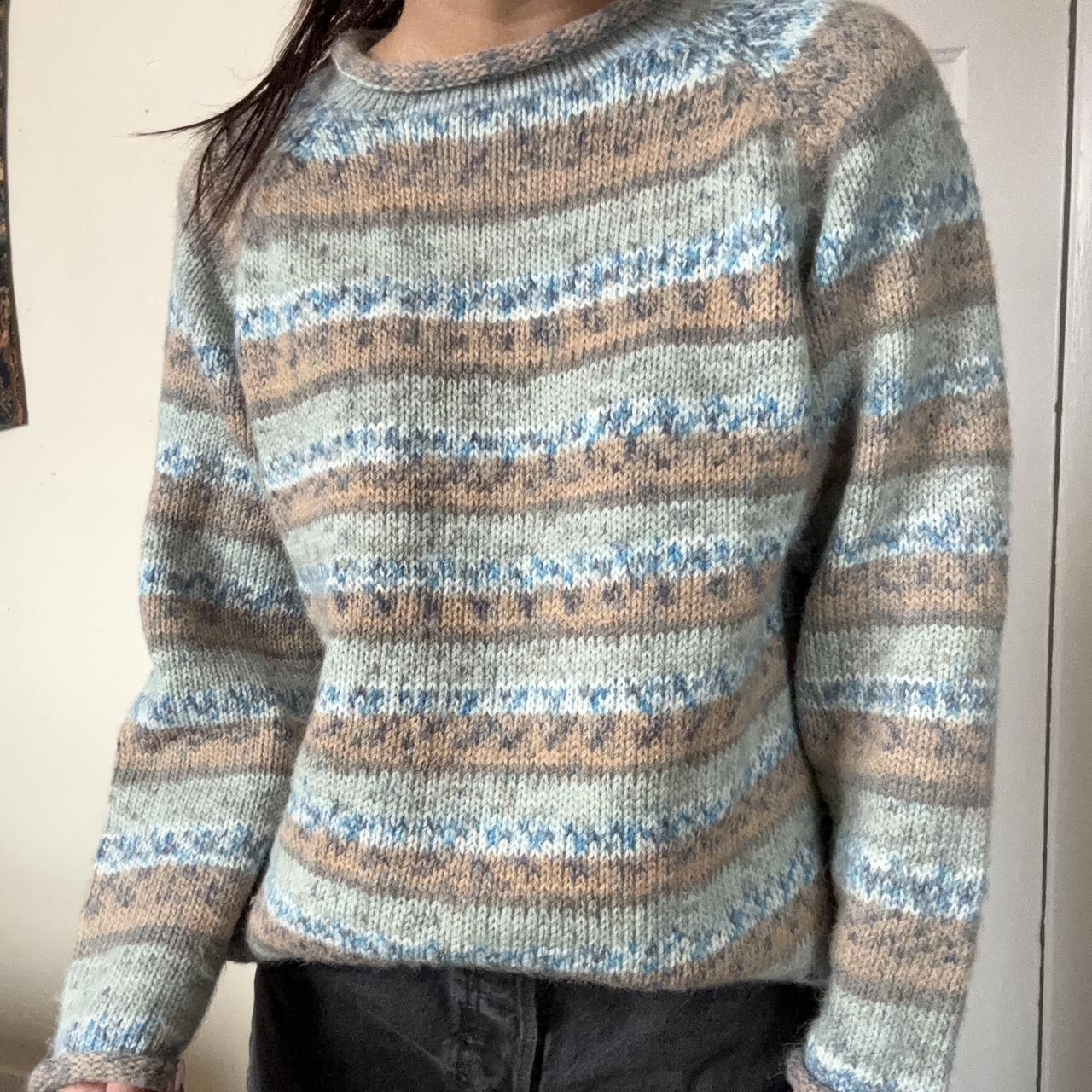 Blue and brown striped alpaca wool long sweater.... - Depop