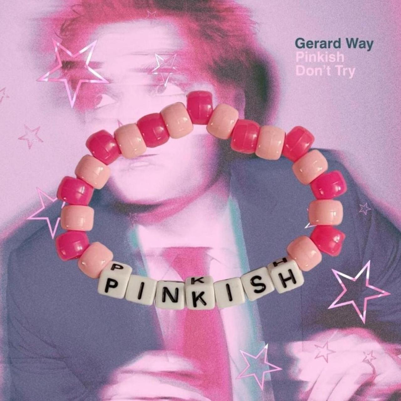1990s Gerard Way pinkish pink and white beaded... - Depop