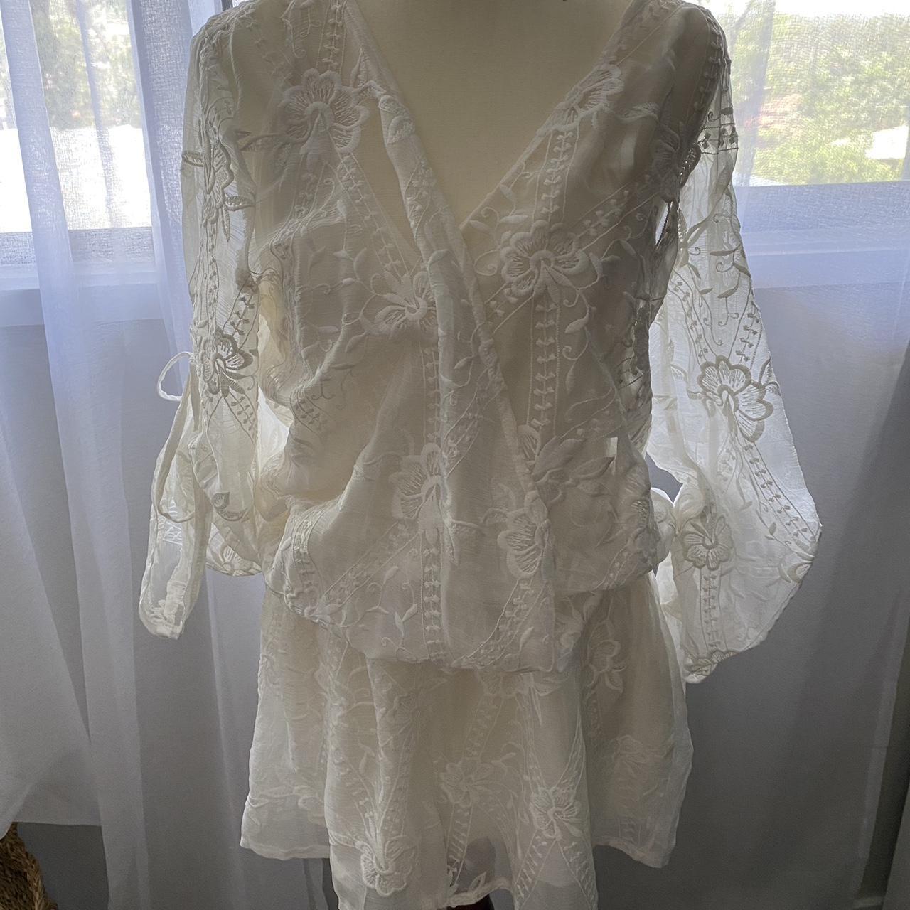 White lace playsuit - Depop