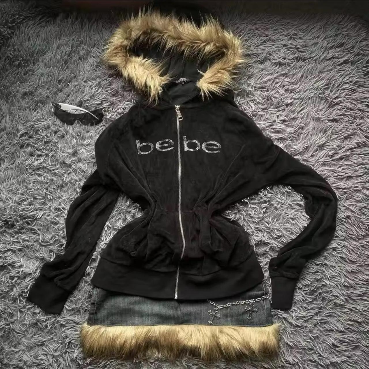 Black Bebe hoodie with faux fur trim Sat in my... | Depop
