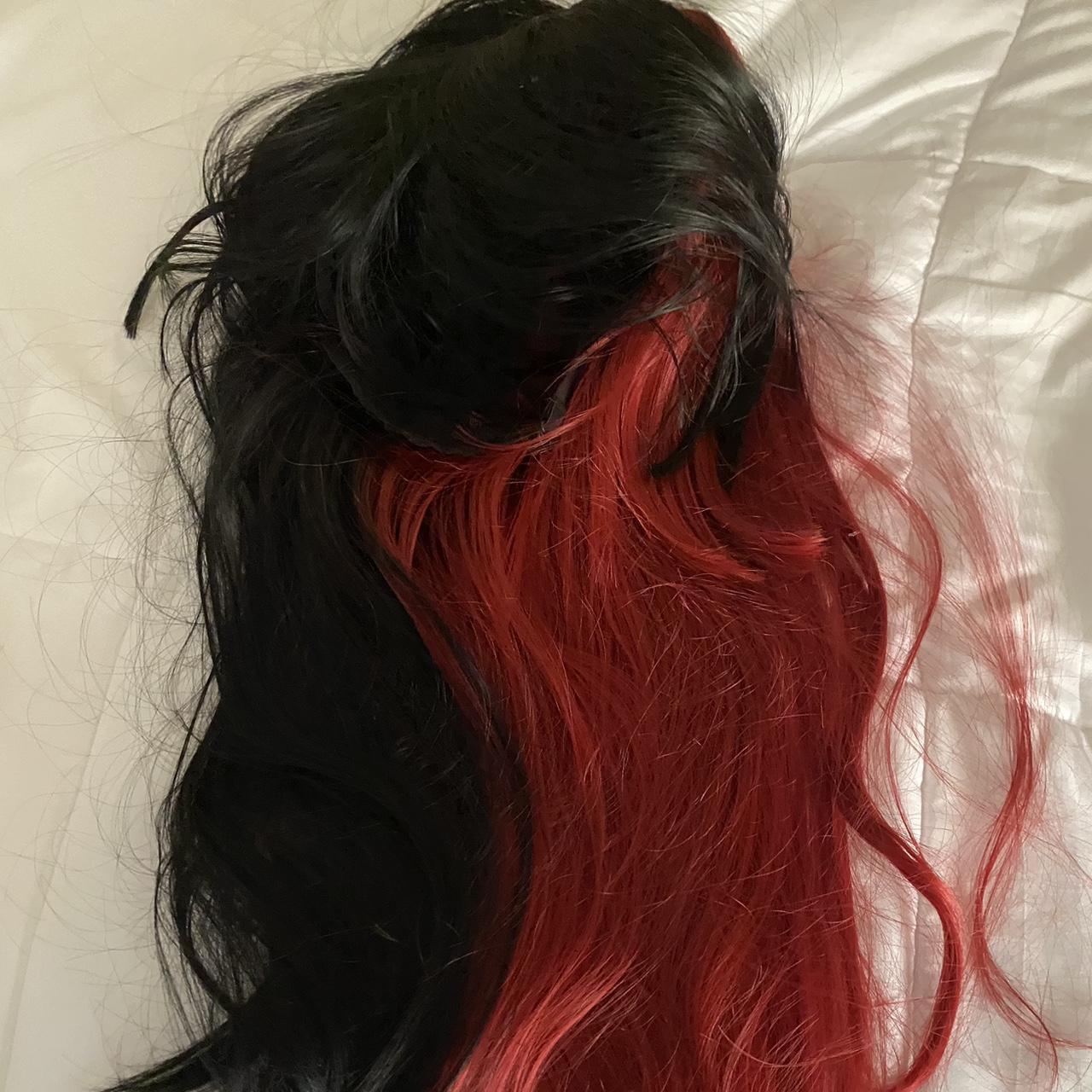 red and black split dye wig -bought for a harley... - Depop