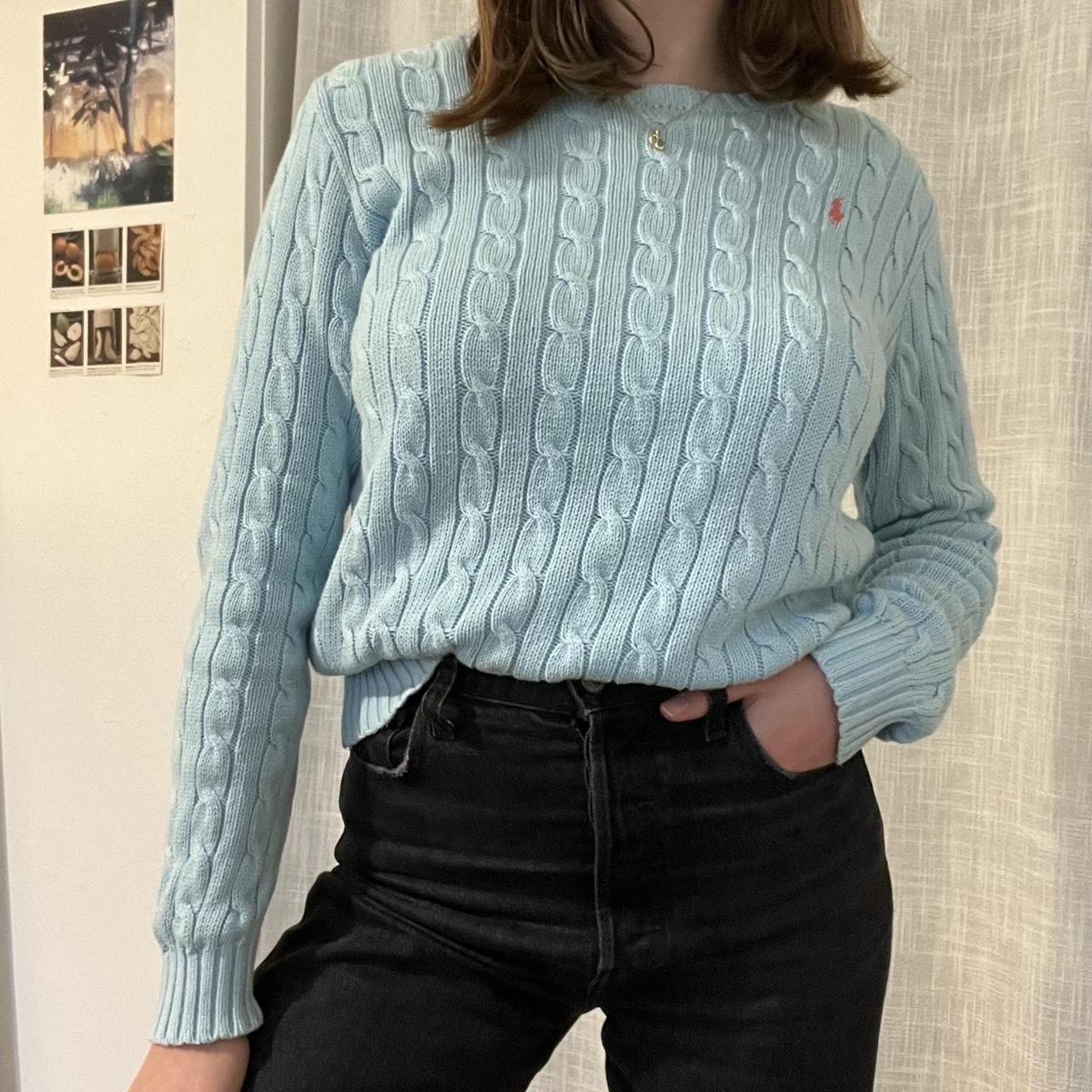 authentic polo Ralph lauren baby blue cable knit... - Depop