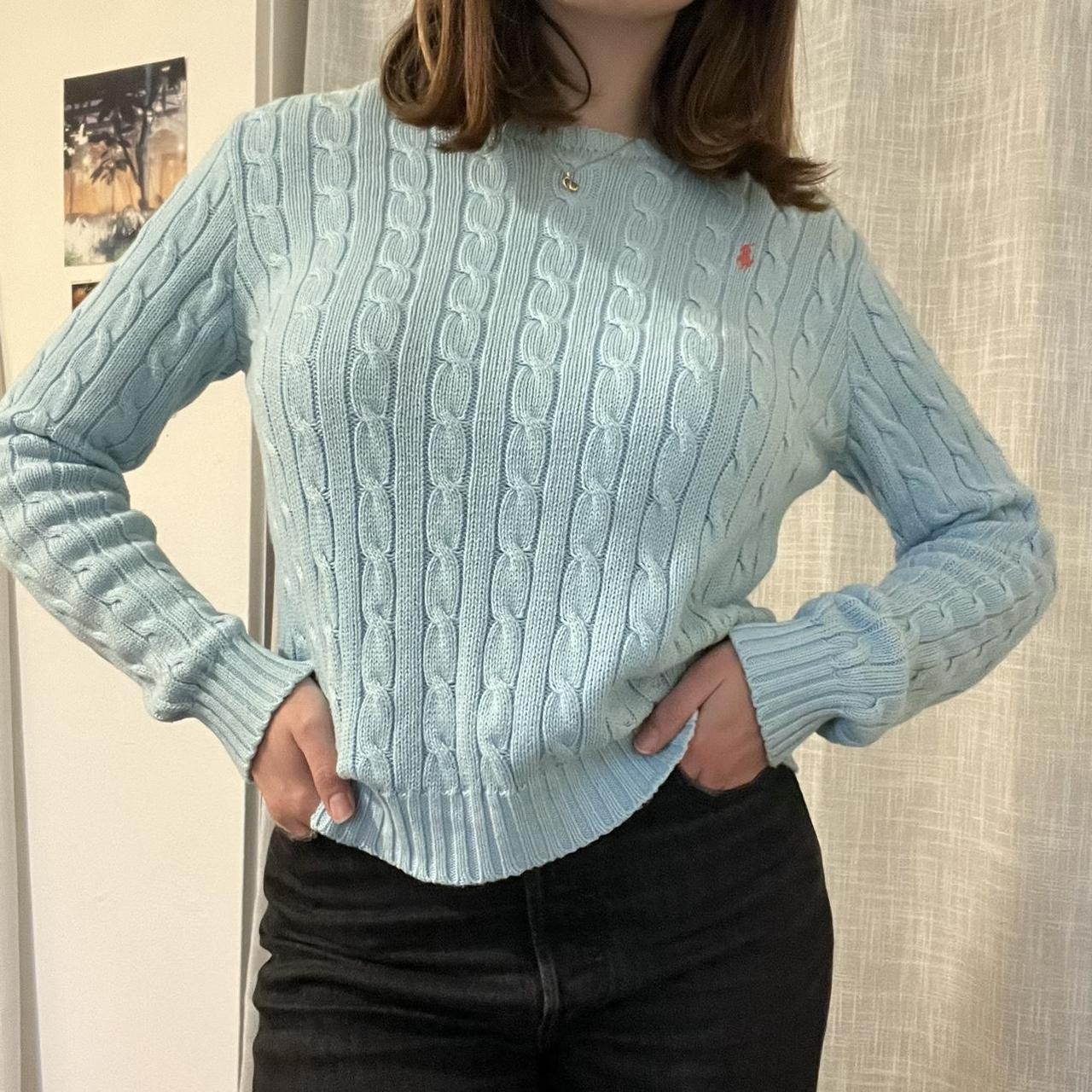 authentic polo Ralph lauren baby blue cable knit... - Depop