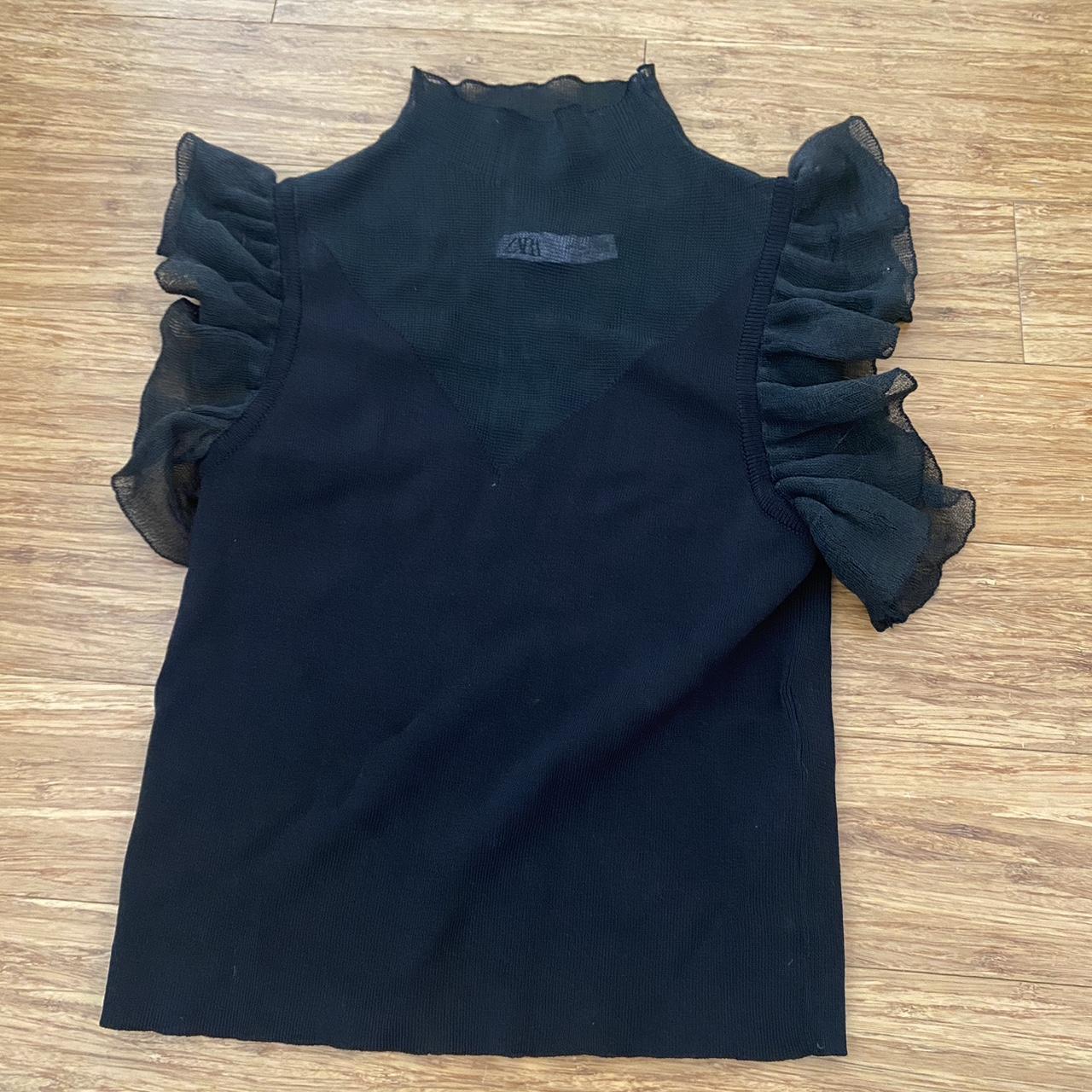 Zara black mesh ruffle sleeve top size small | Depop