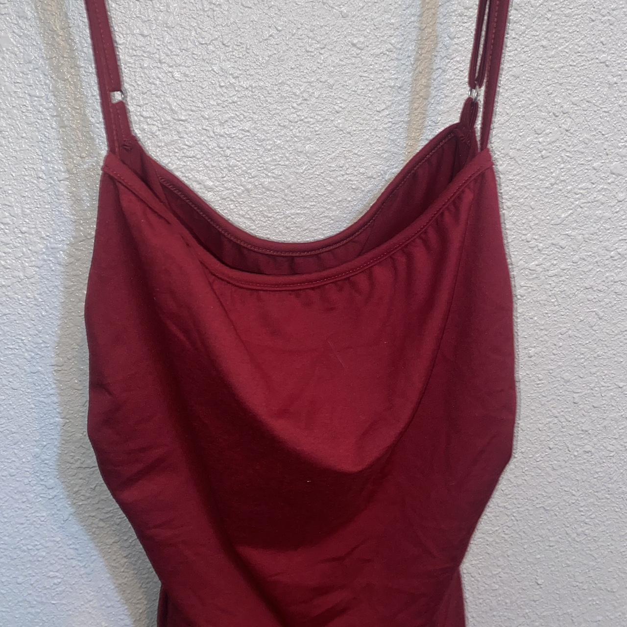 Red ruffled spaghetti strap midi dress •unknown... - Depop