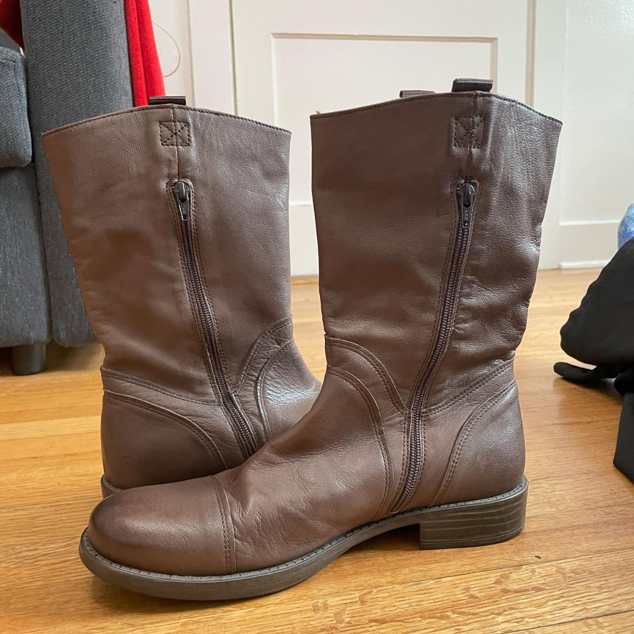 Brown Leather Zip Boots Mens 10 - Depop