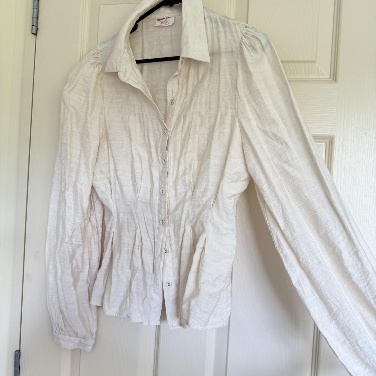 Showpo cream button-up shirt 🍨 Pleated detailing at... | Depop