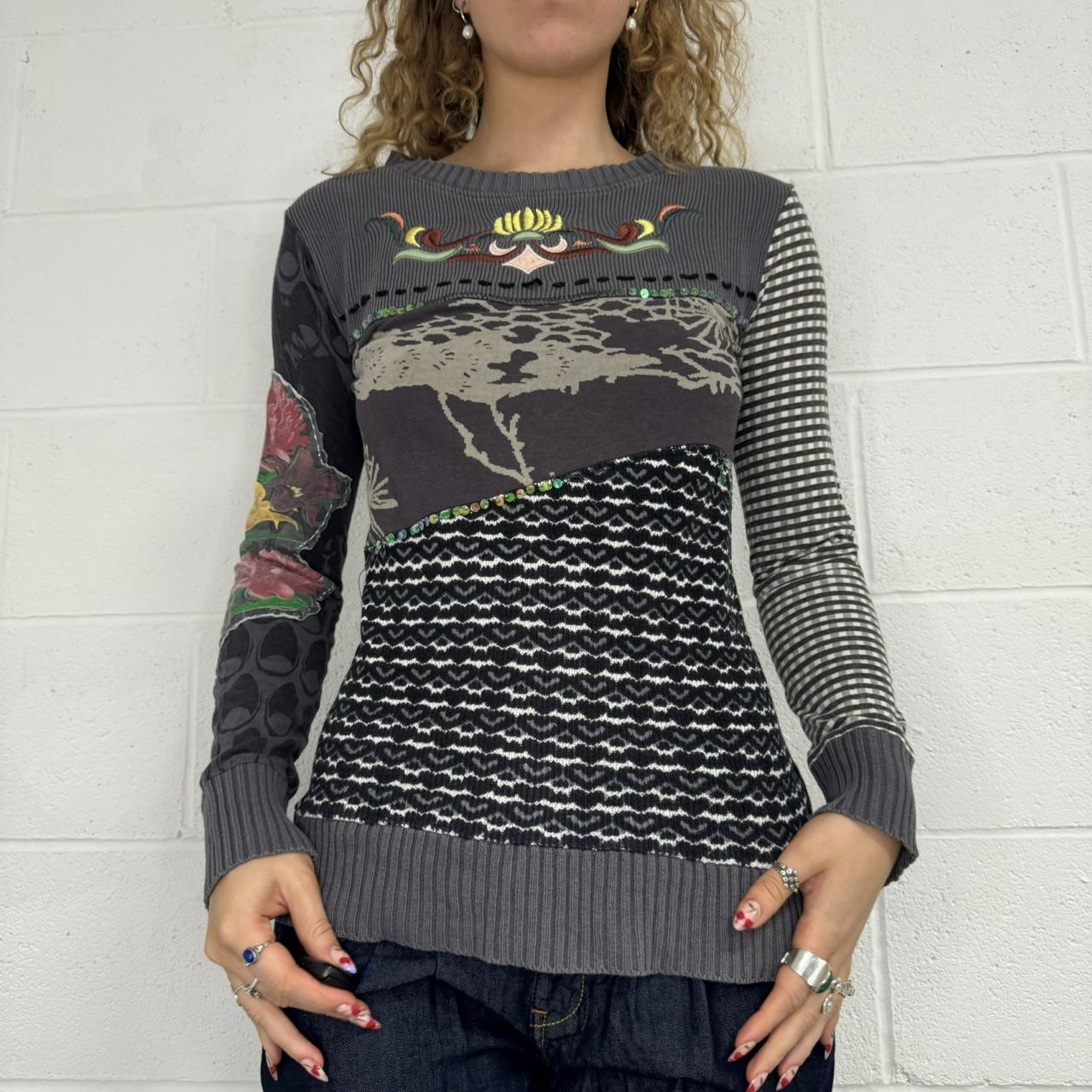 Desigual long sleeved top Patchwork and embroidery... - Depop