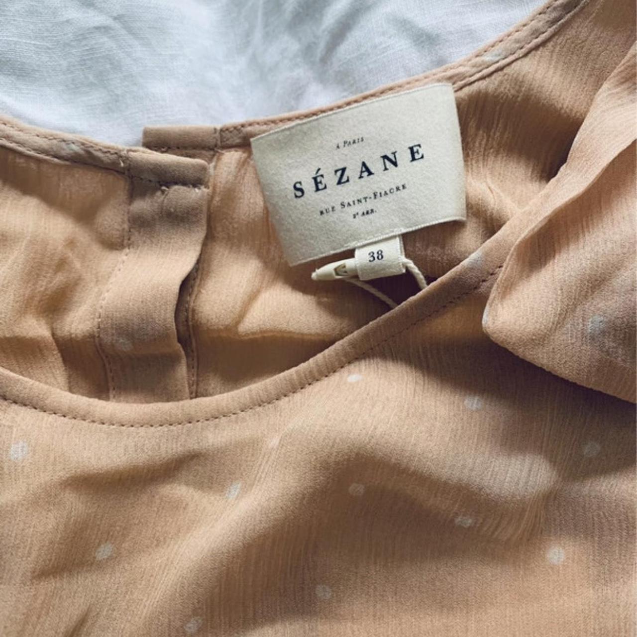 Sezane Pink And White Polka Dot Silk Blouse. Size... - Depop