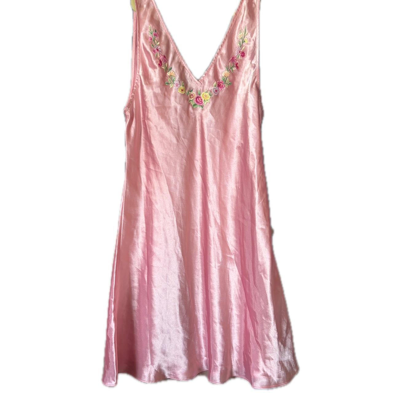 Vintage Pink Slip Dress with embroidered flowers.... - Depop